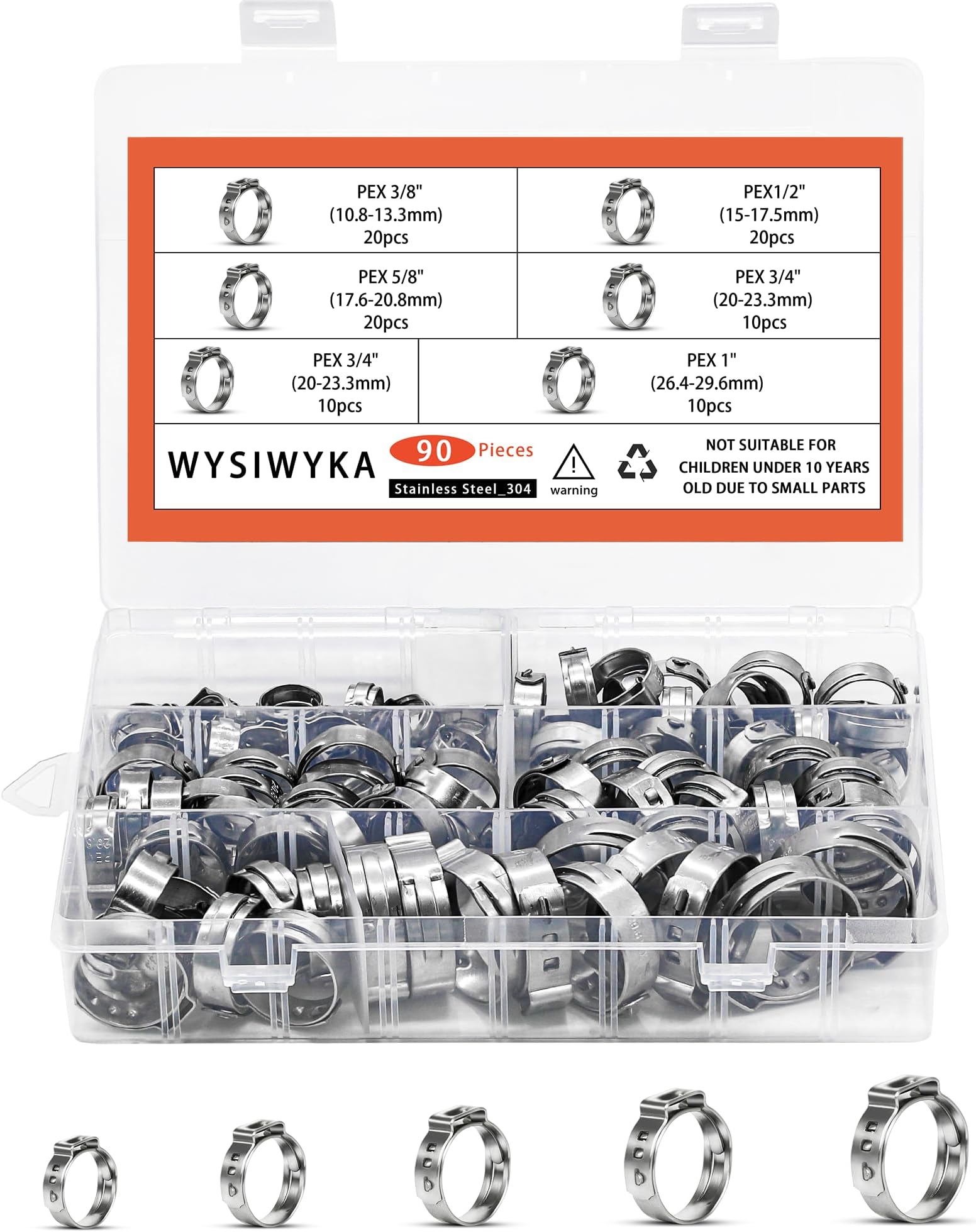 Twidec/112PCS 3/8",1/2",3/4",5/8",1" PEX Cinch Clamps Kit 5 size ...
