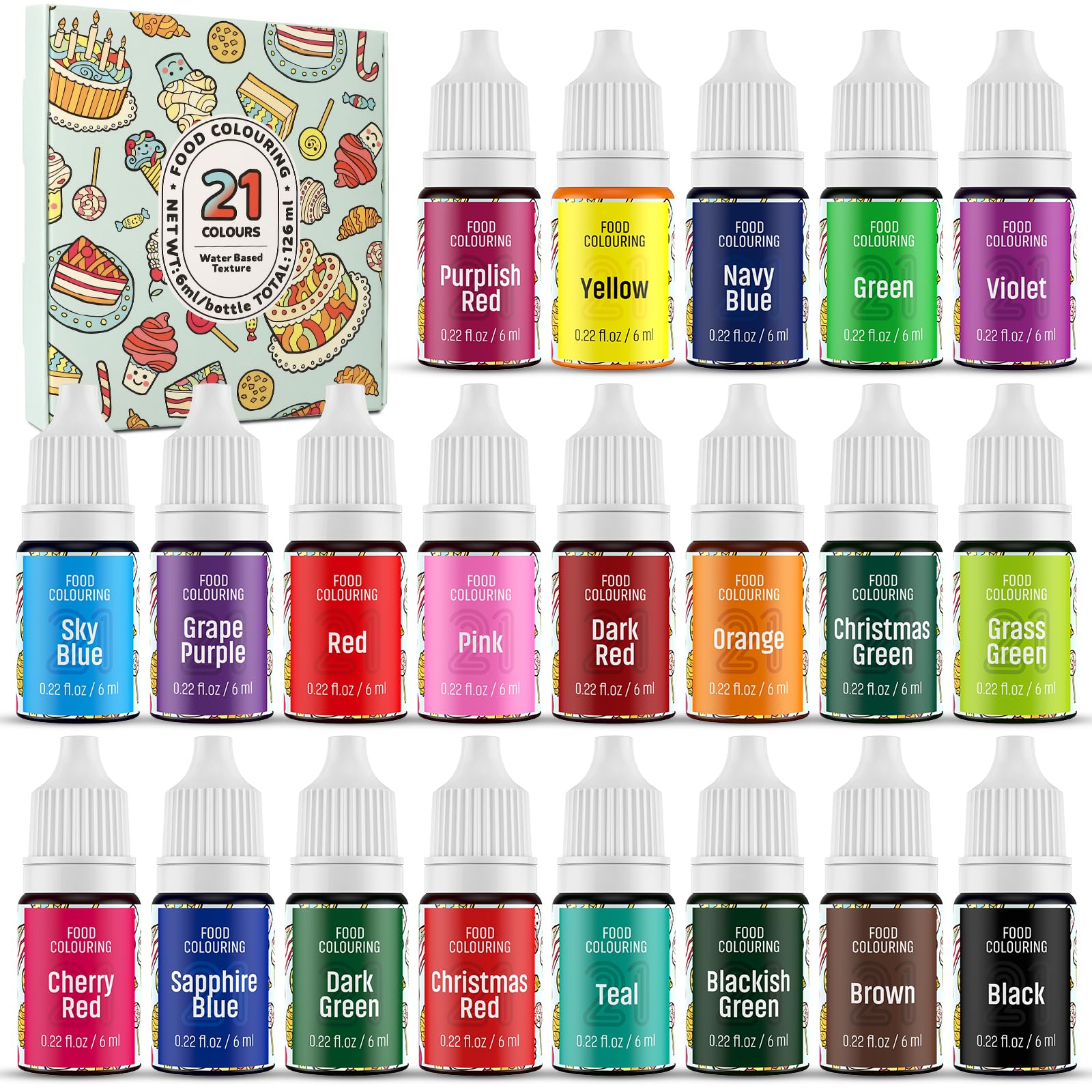Food Colouring Liquid - 21 Colour Concentrated Food Colouring Set ...