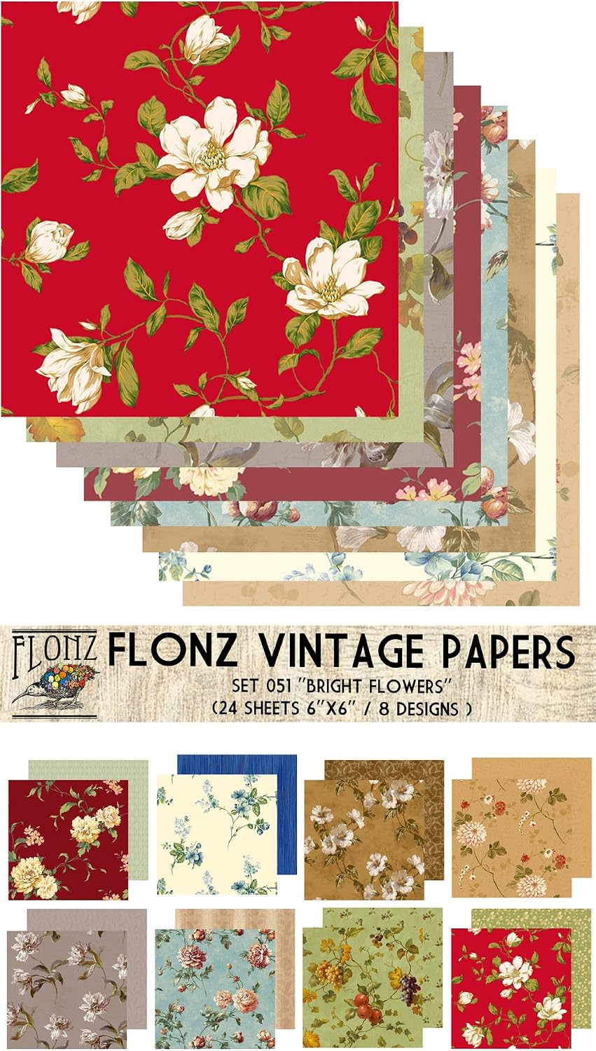 Amazon.com: Paper Pack (24sh 6"x6") Bright Flowers FLONZ Vintage Paper ...