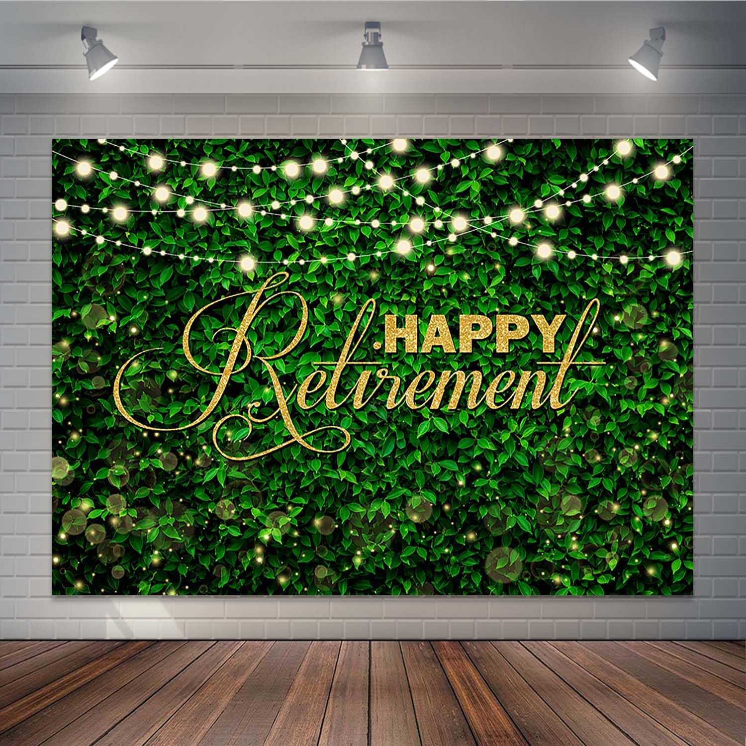 Amazon.com : Joliaco Happy Retirement Backdrop Rustic Lights Green ...