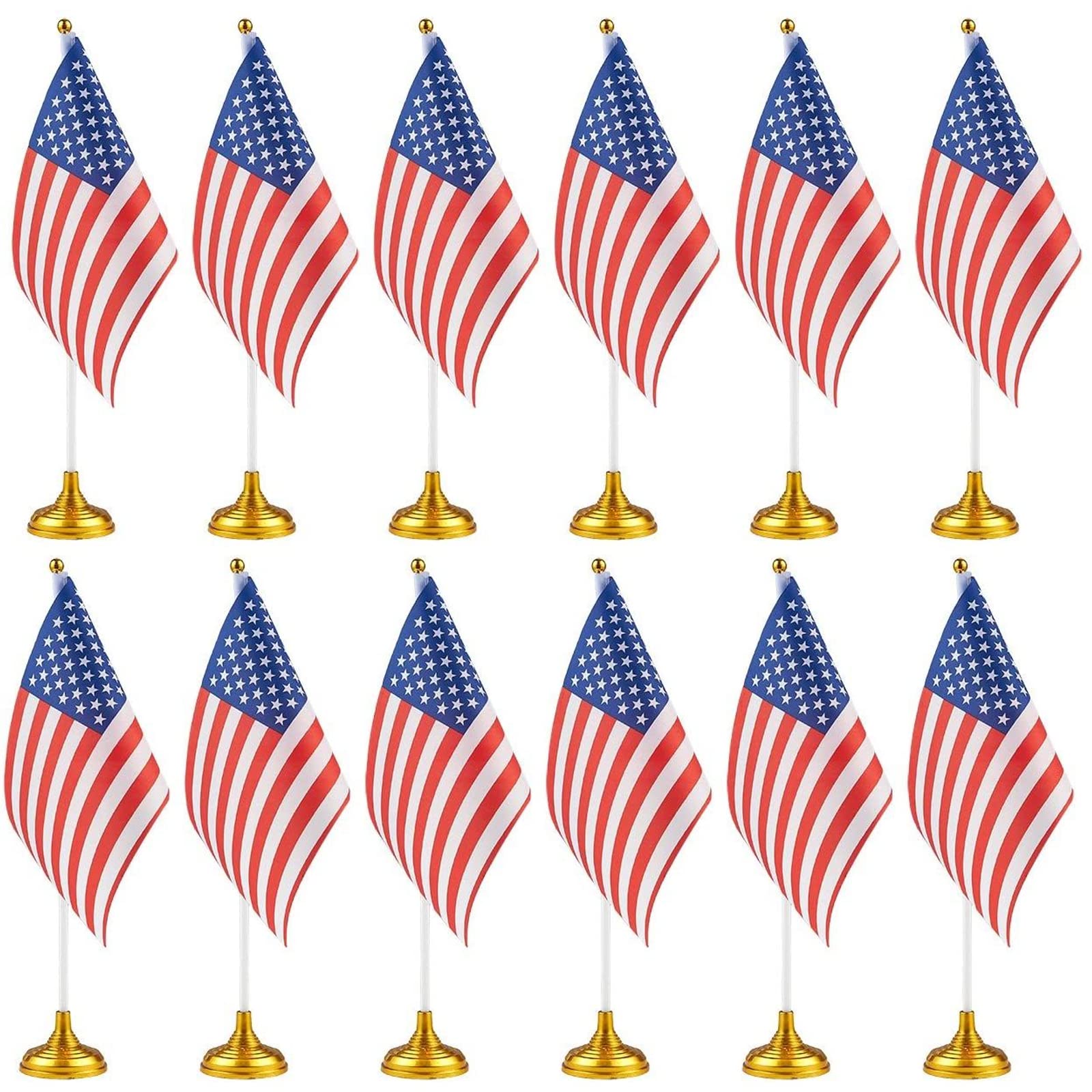 Buy 12 Pack Patriotic Mini American Flags with Stands for 4th of July ...