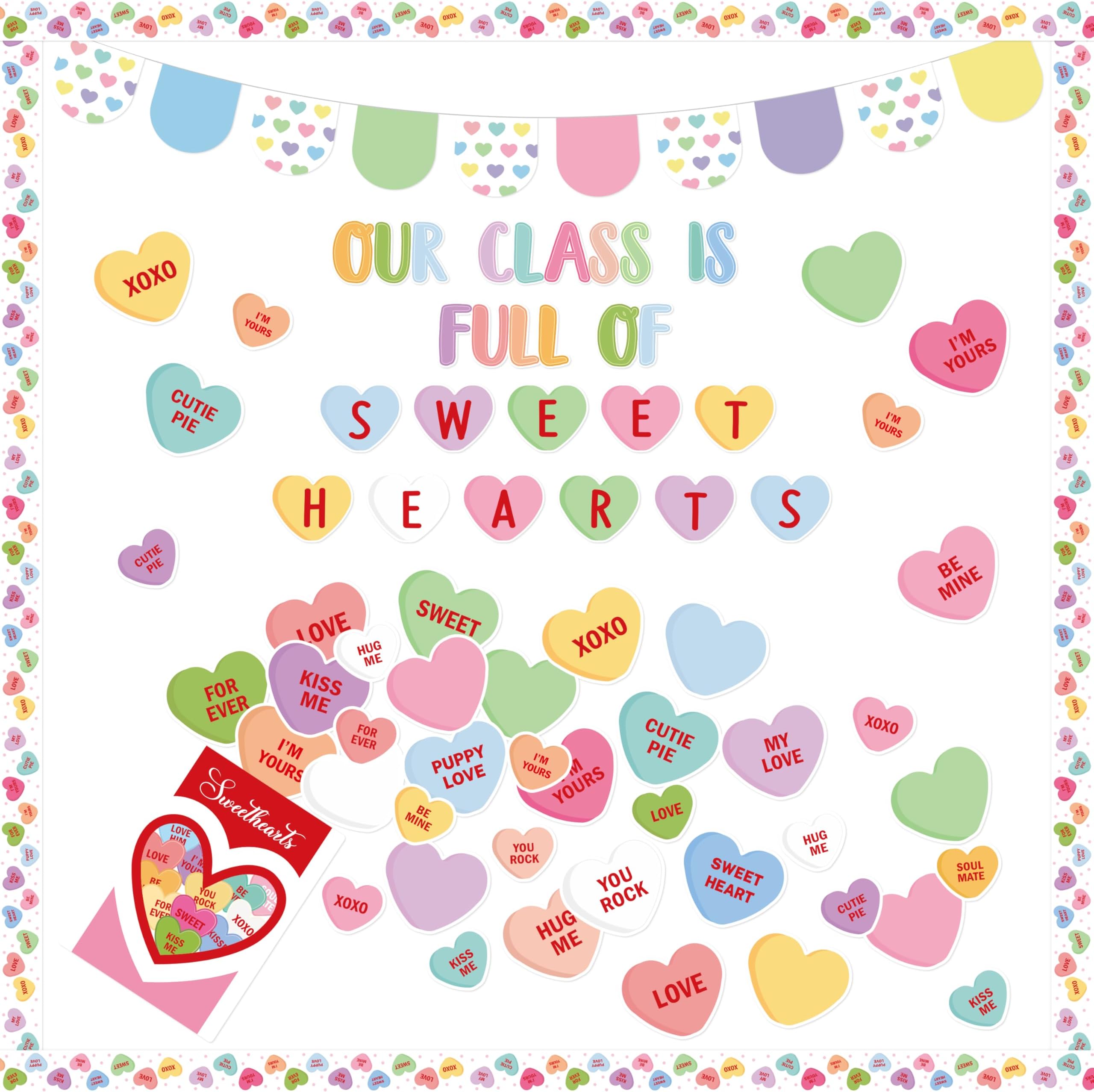 Amazon.com : CPicdn 130Pcs Valentine’s Day Conversation Heart Bulletin ...