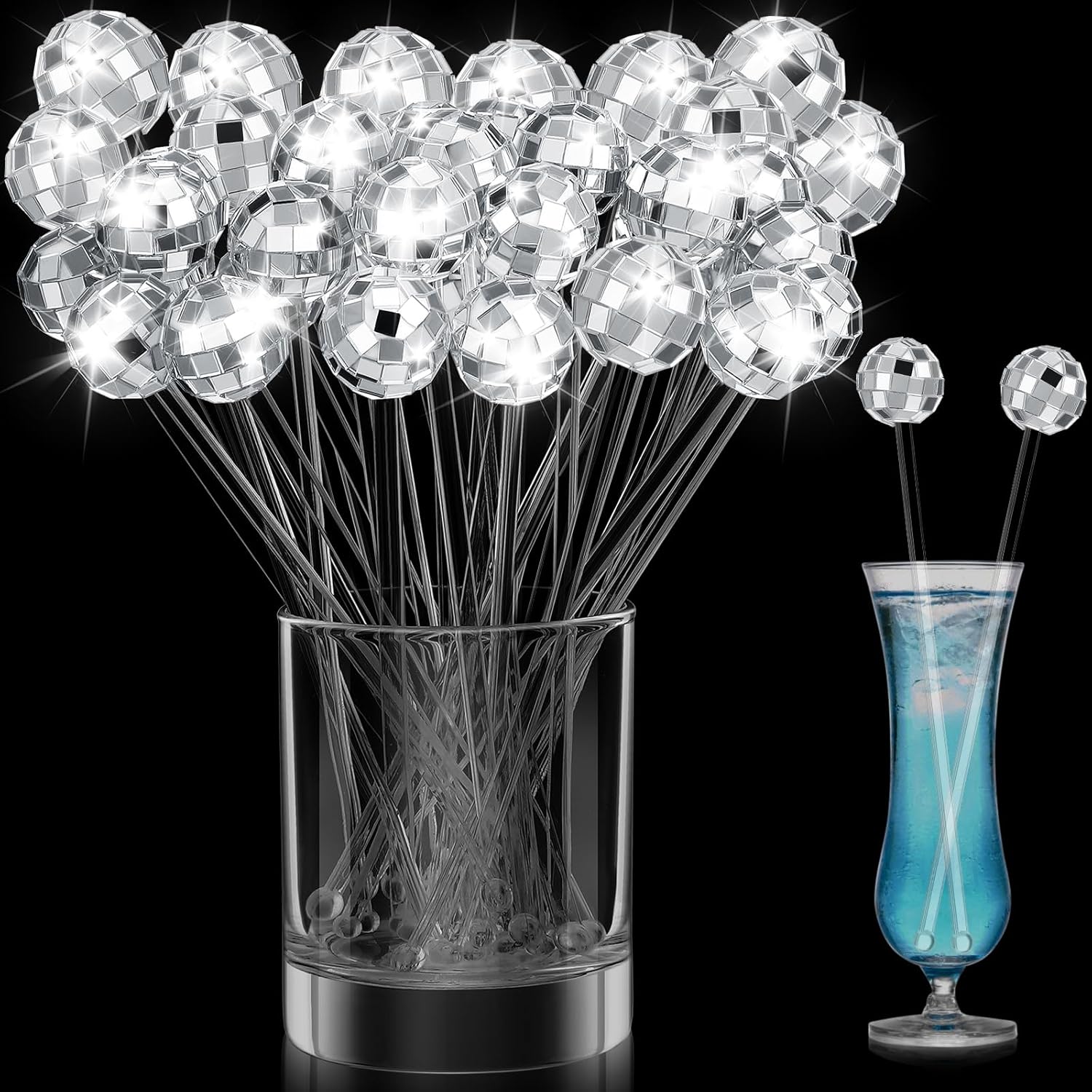 Amazon.com | Thyle 120 Pcs Disco Ball Drink Stirrers 7.7'' Glitter ...