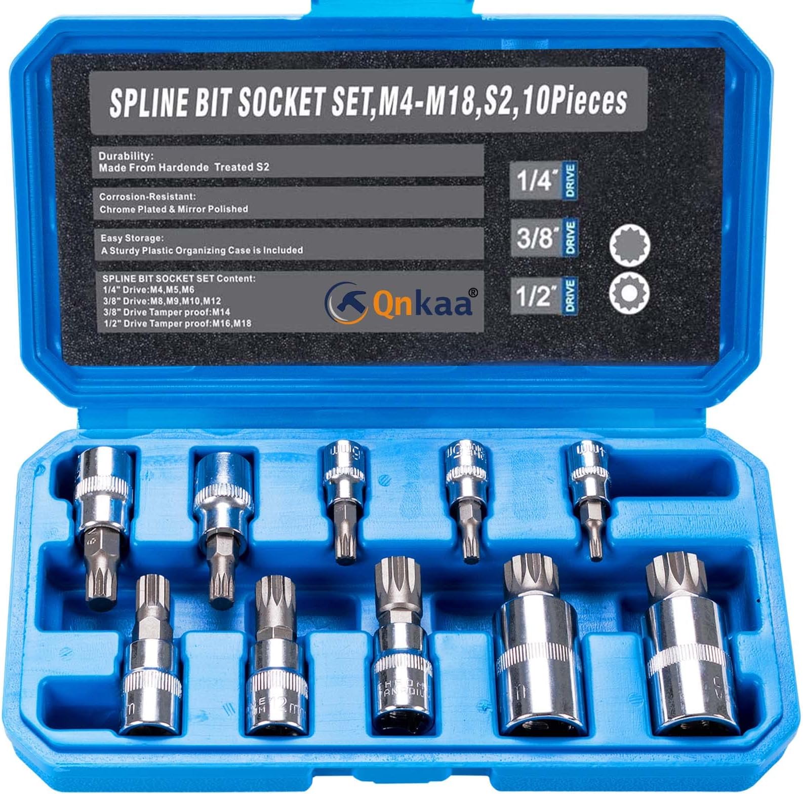 Spline Socket Bit Set 10pcs Square Triple Silver M4 - M18, Premium S2 ...