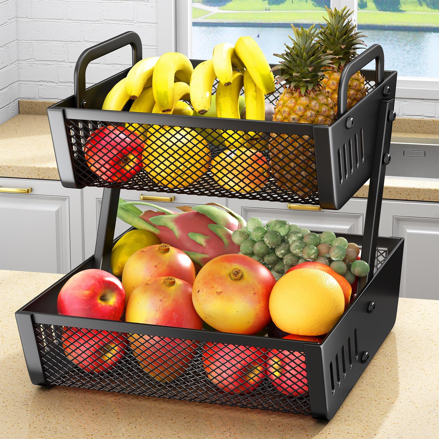 Amazon.com: SAYZH 2-Tier Fruit Basket Bowl Vegetable Storage with Dual ...