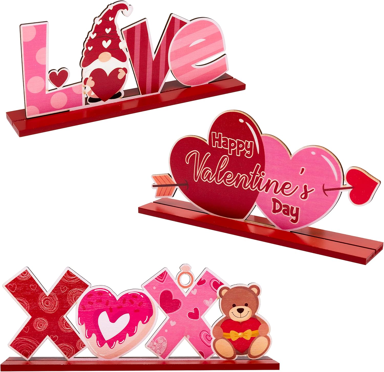 Amazon.com: Haooryx 3Pcs Love Heart Wooden Table Centerpieces, Gnome ...