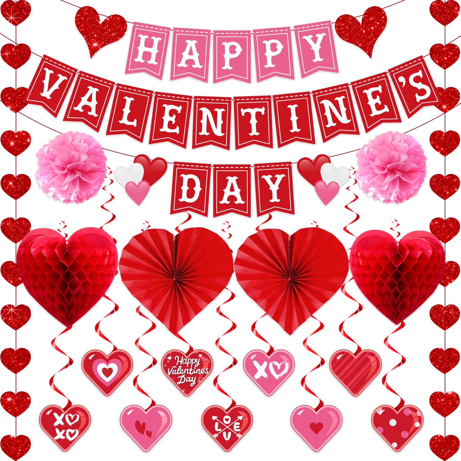 Amazon.com: 29Pcs Valentine's Day Party Decorations, Red Pink Valentine ...