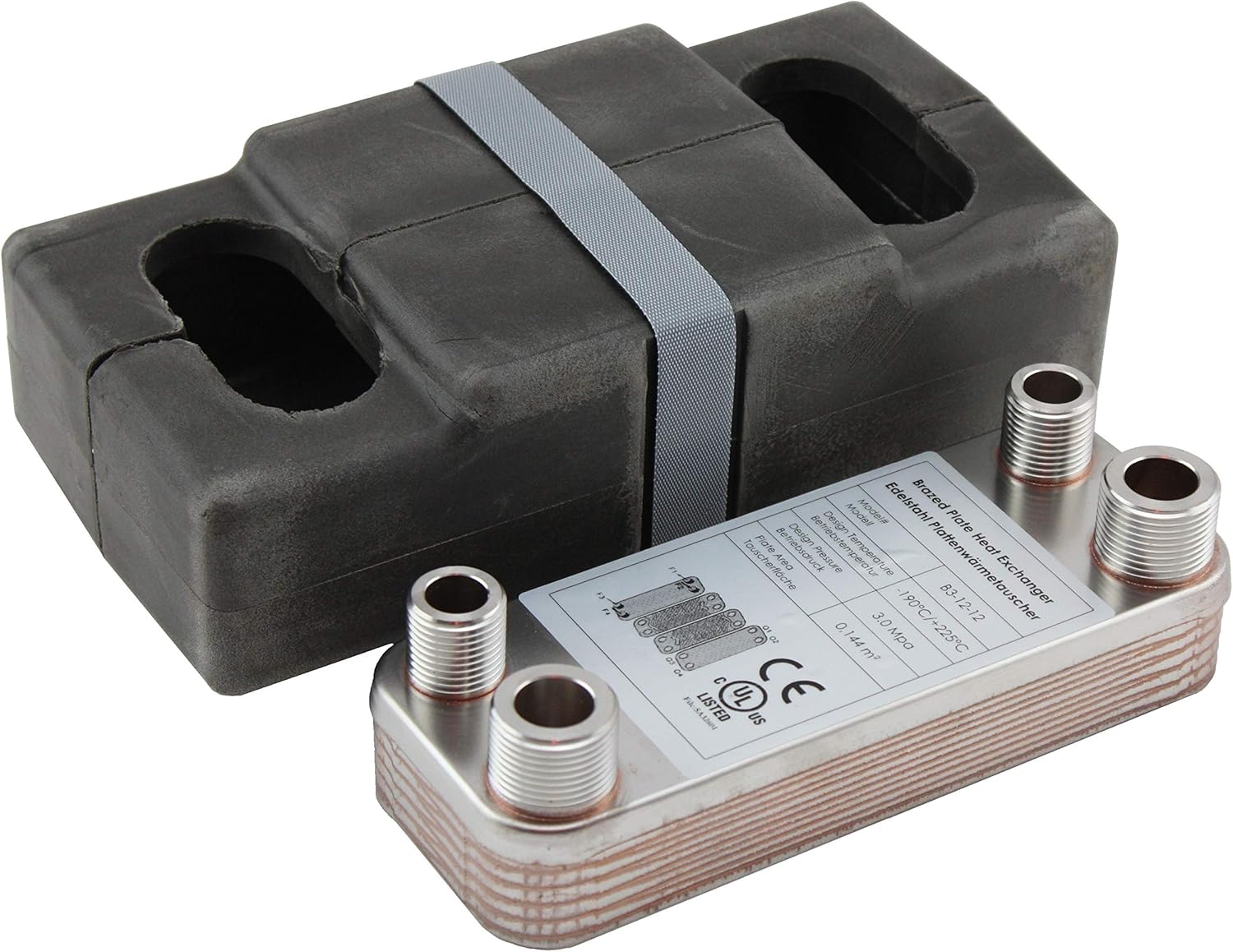 Edelstahl Plattenwärmetauscher + Isolation B3-12-12 mit 2x1/2 & 2x3/4 ...