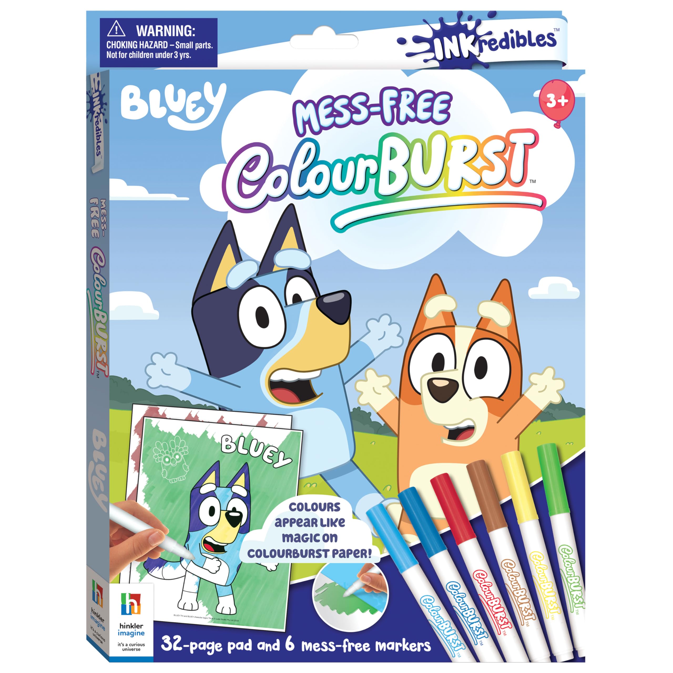 Inkredibles Colour Burst Bluey - 32 Pages of Colouring Fun with 6 Mess ...