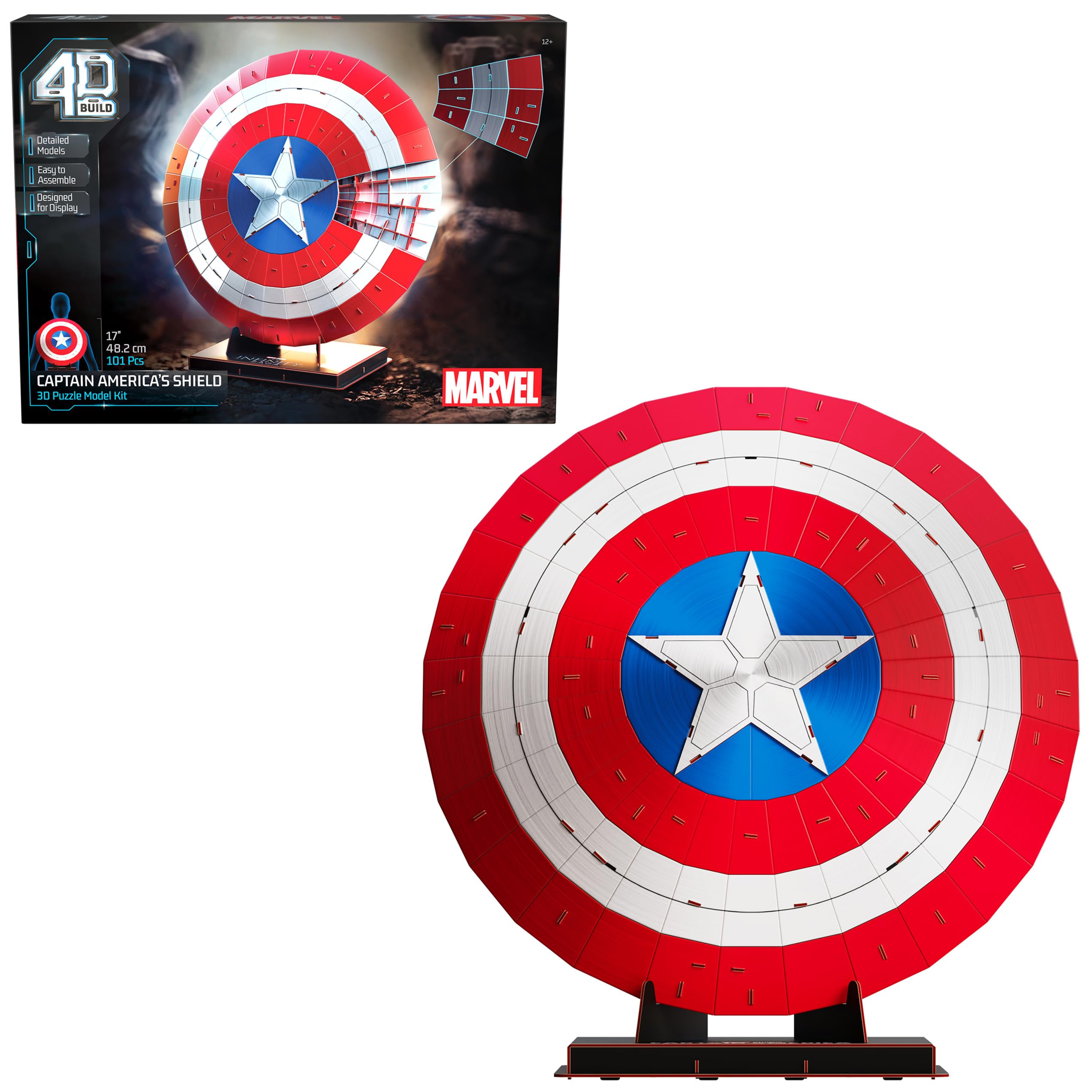 Amazon.com: 4D Build, Marvel Captain America Shield 3D Puzzle Model Kit ...