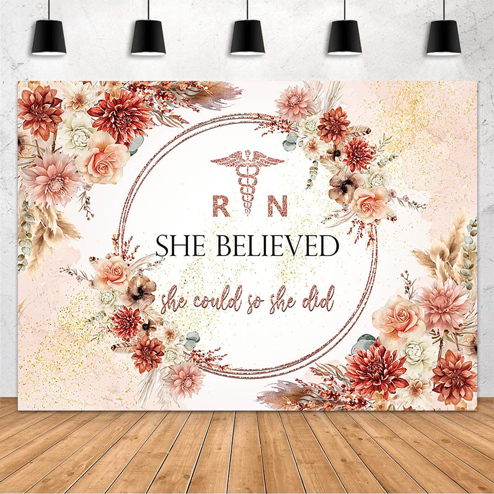 Amazon.com : MEHOFOND 7x5ft Nurse Graduation Backdrop Boho Rose Gold ...