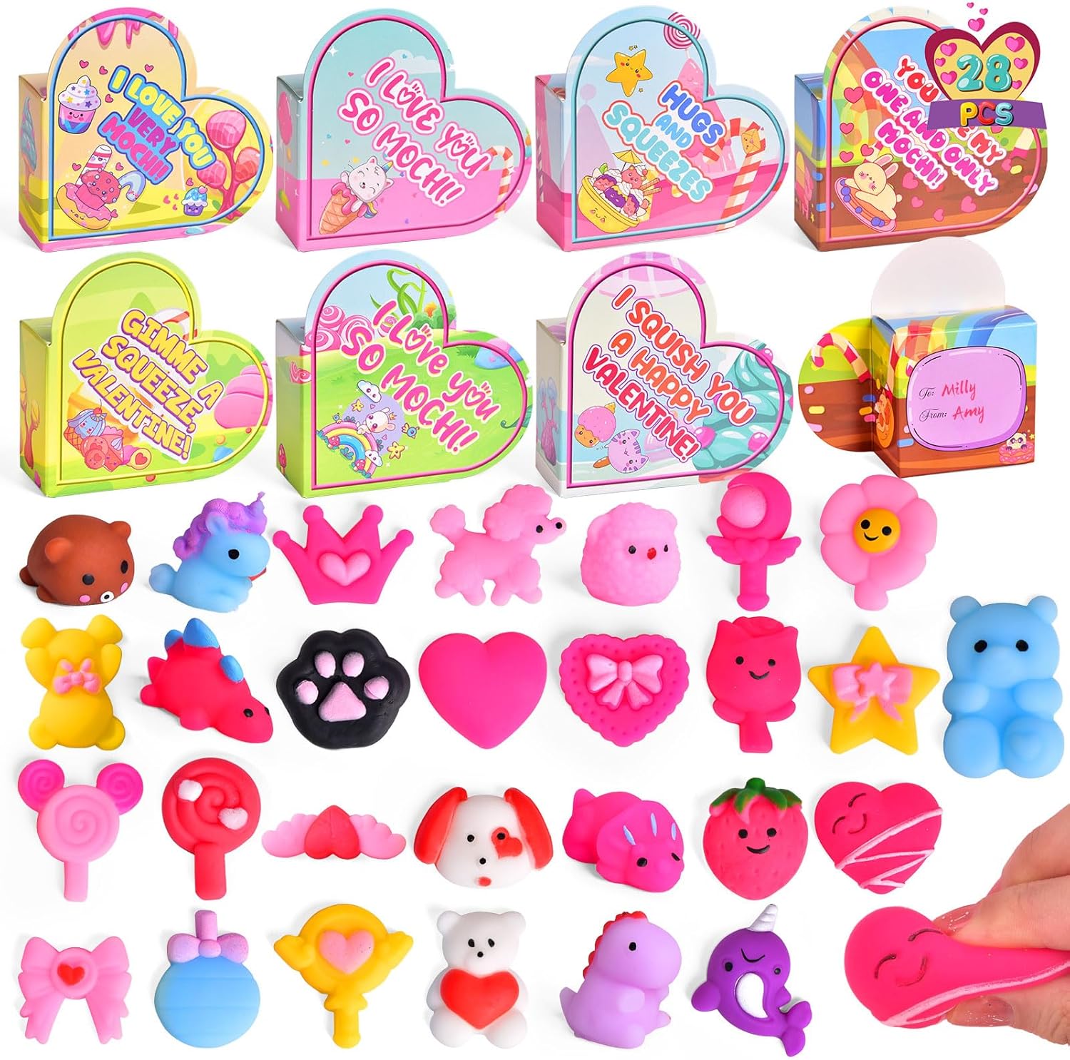 Amazon.com: Valentines Mochi Squishy Toys for Kids,28 Packs Kawaii ...