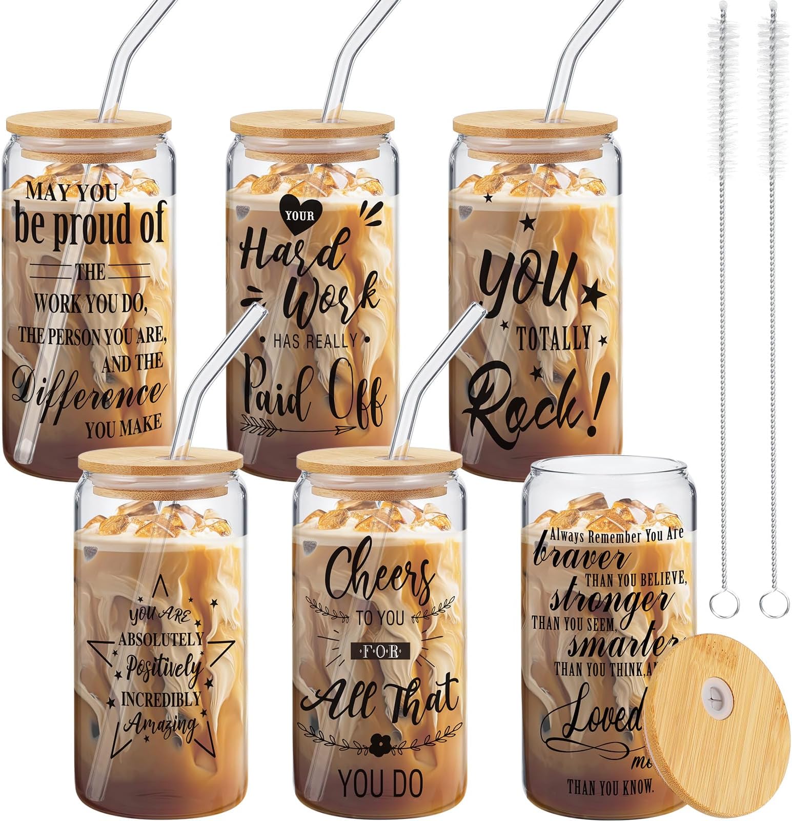 Amazon.com: Suttmin Thank You Gifts 16 oz Glass Cups with Bamboo Lids ...