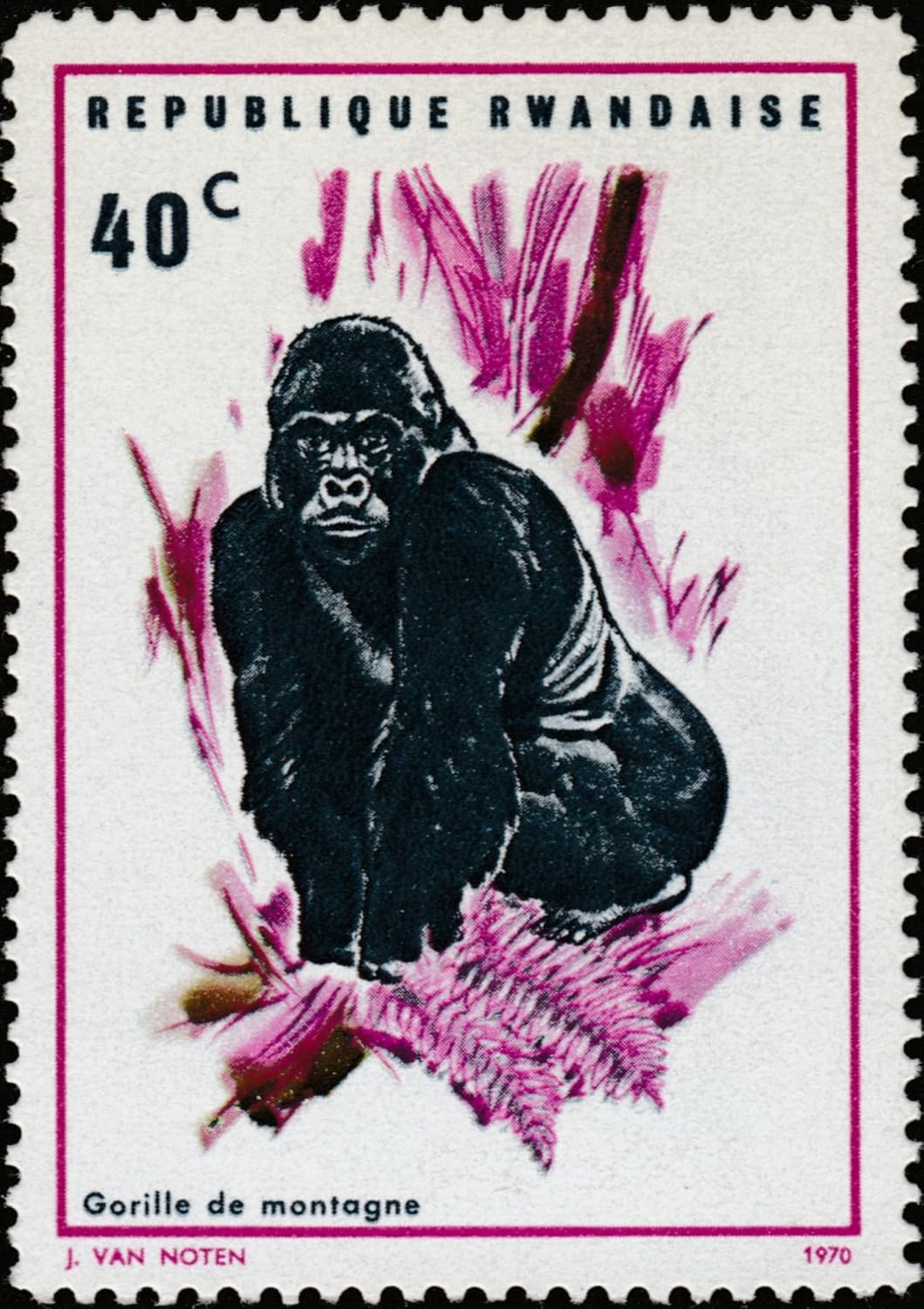 Amazon.com: 1970 Rwanda Native Fauna Mountain Gorilla Postage Stamp ...