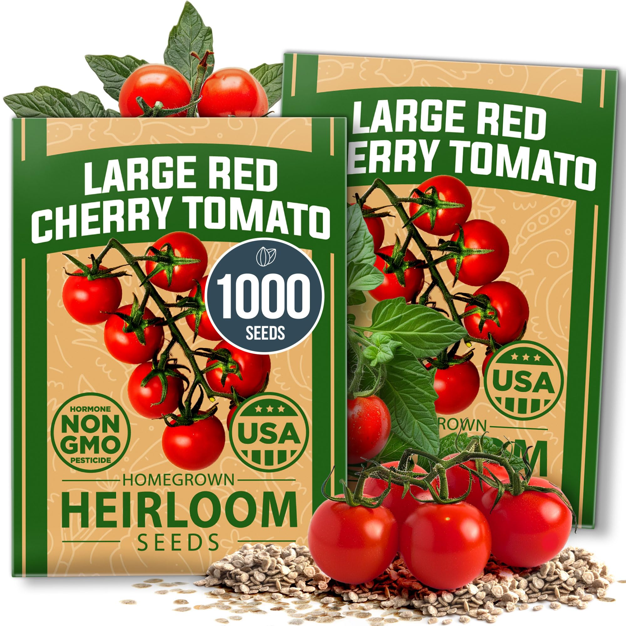 Amazon.com : HOME GROWN Large Red Cherry Tomato Seeds 2 Pack (Solanum lycopersicum) - Approx ...