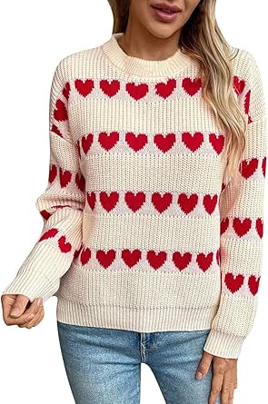 YRAETENM - Suéter de corazón para mujer, bonito cuello en V, bordado de ...