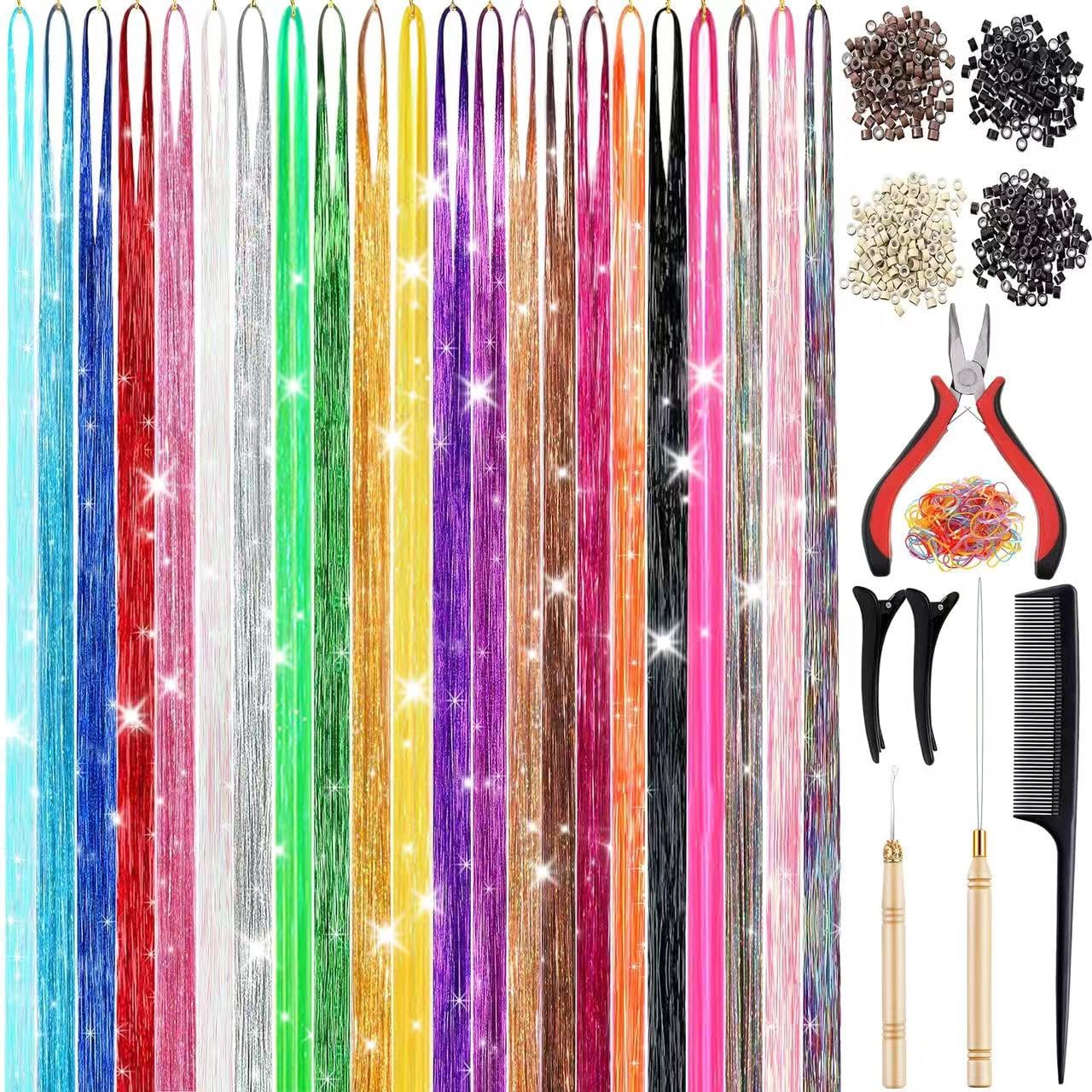 Amazon.com : Hair Tinsel Kit (48 Inch, 24 Colors, 6000 strands), Tinsel ...