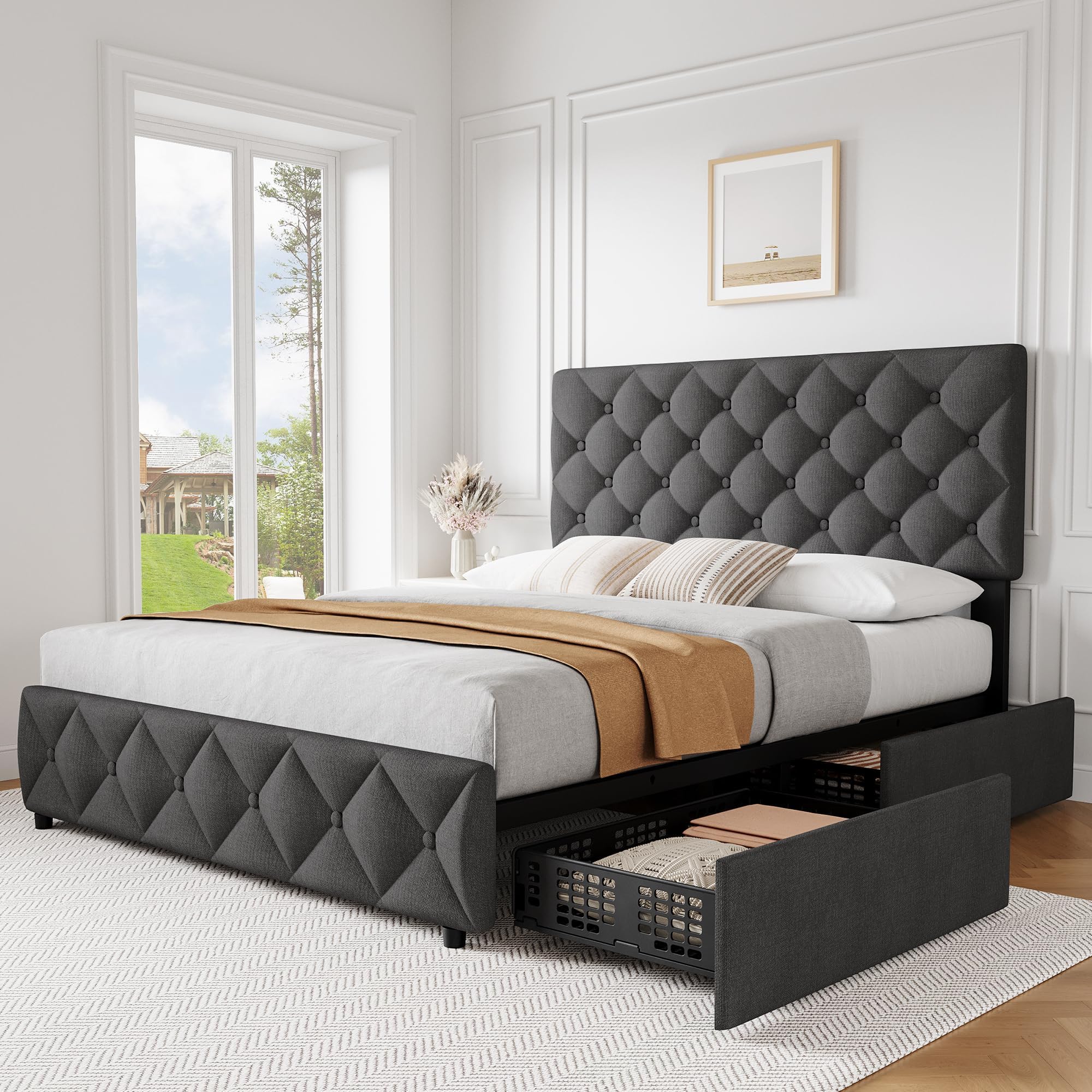 Amazon.com: IDEALHOUSE Full Size Bed Frame with 4 Storage Drawers and ...