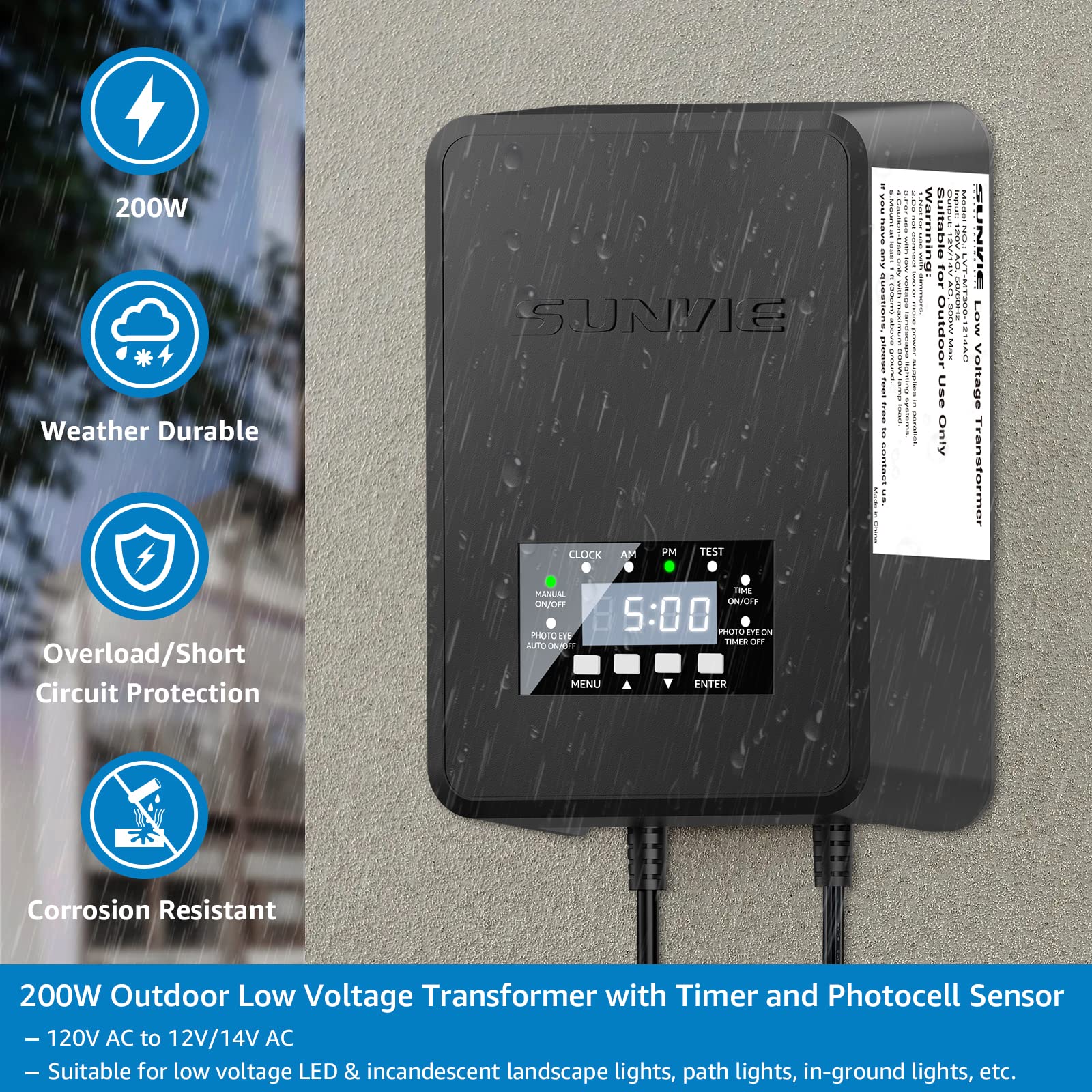 Snapklik.com : SUNVIE 200W Landscape Lighting Transformer Outdoor Low ...