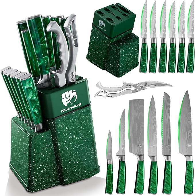 Amazon.com: FULLHI 14pcs Block Knife Set, Chef's Knife Steak Knives Set ...