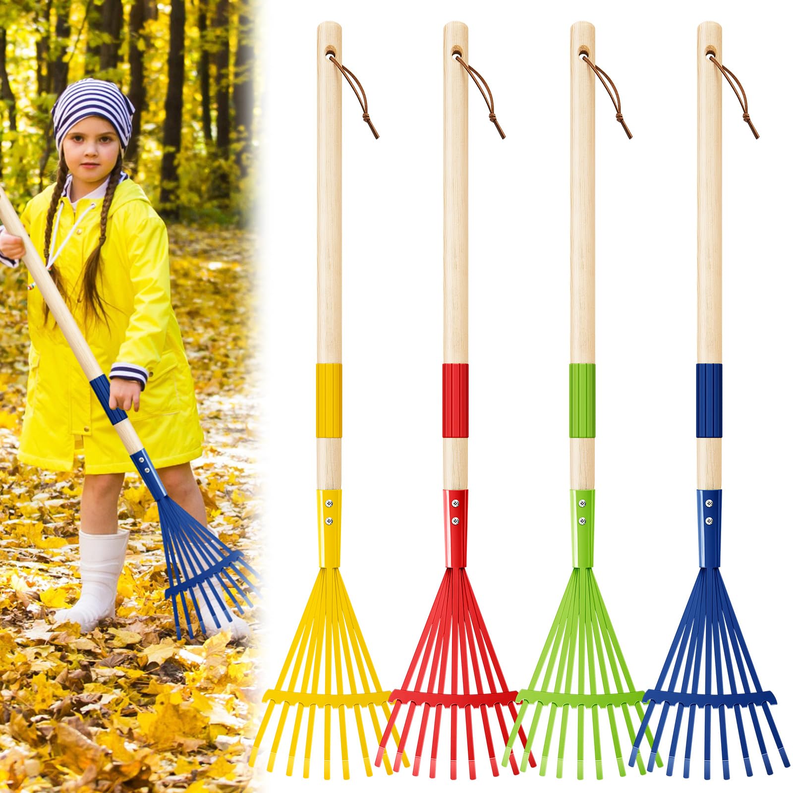 Amazon.com : Suclain 4 Pcs Metal Kids Rakes with Hardwood Handle 28 ...