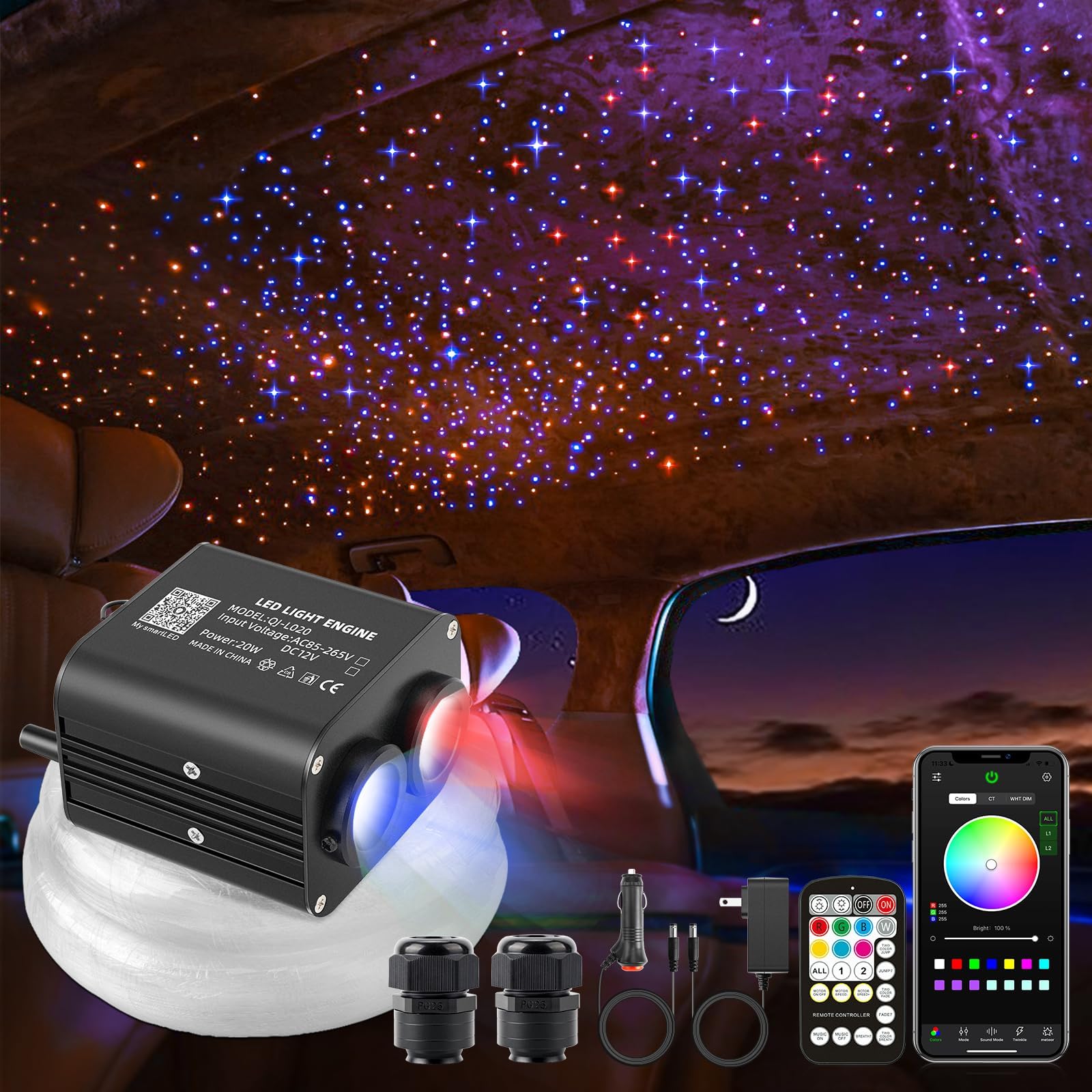 Amazon.com: SUNKENET 20W Twinkle LED Fiber Optic Lights, Starlight ...