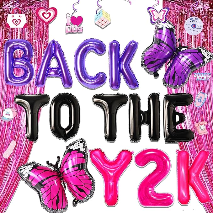 Amazon.com: JeVenis Butterfly Y2k Party Decorations Back to the Y2K Party Banner Balloon Early ...