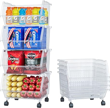 Amazon.com: Skywin Plastic Stackable Storage Bins Clear - 4 Pack Large ...