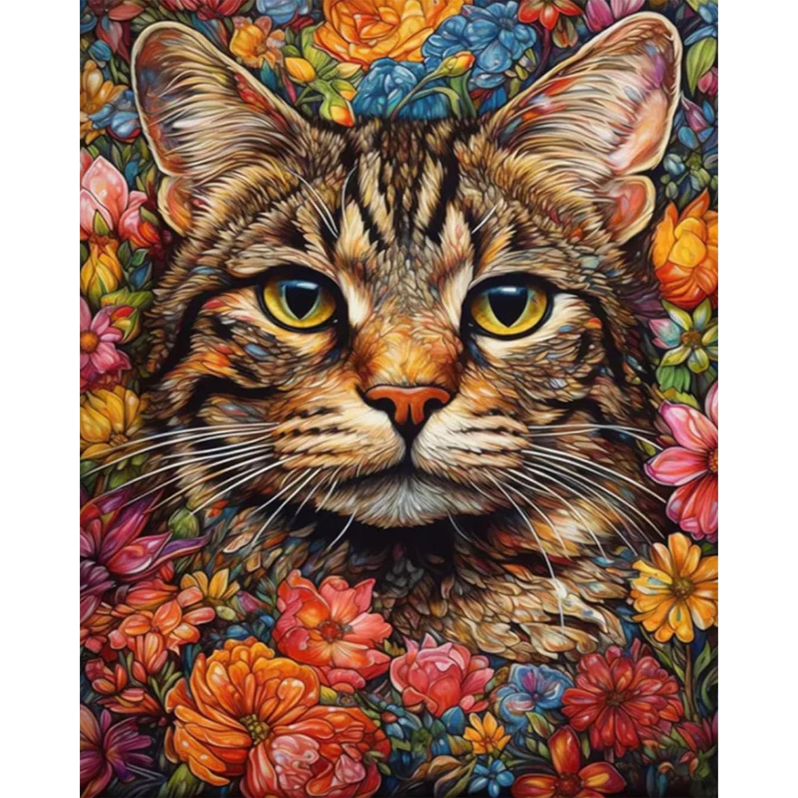 Amazon.com: xackcme Cat Paint by Numbers for Adults-Cat Flowers Paint ...