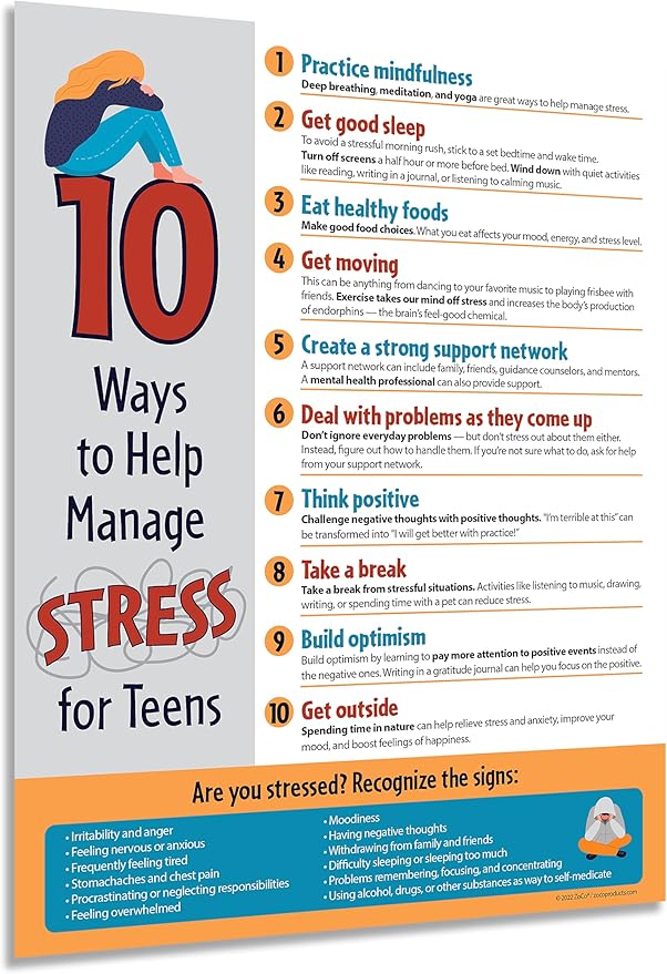 Amazon.com: ZOCO – 10 Ways to Manage Stress – SEL & Mindfulness Poster ...