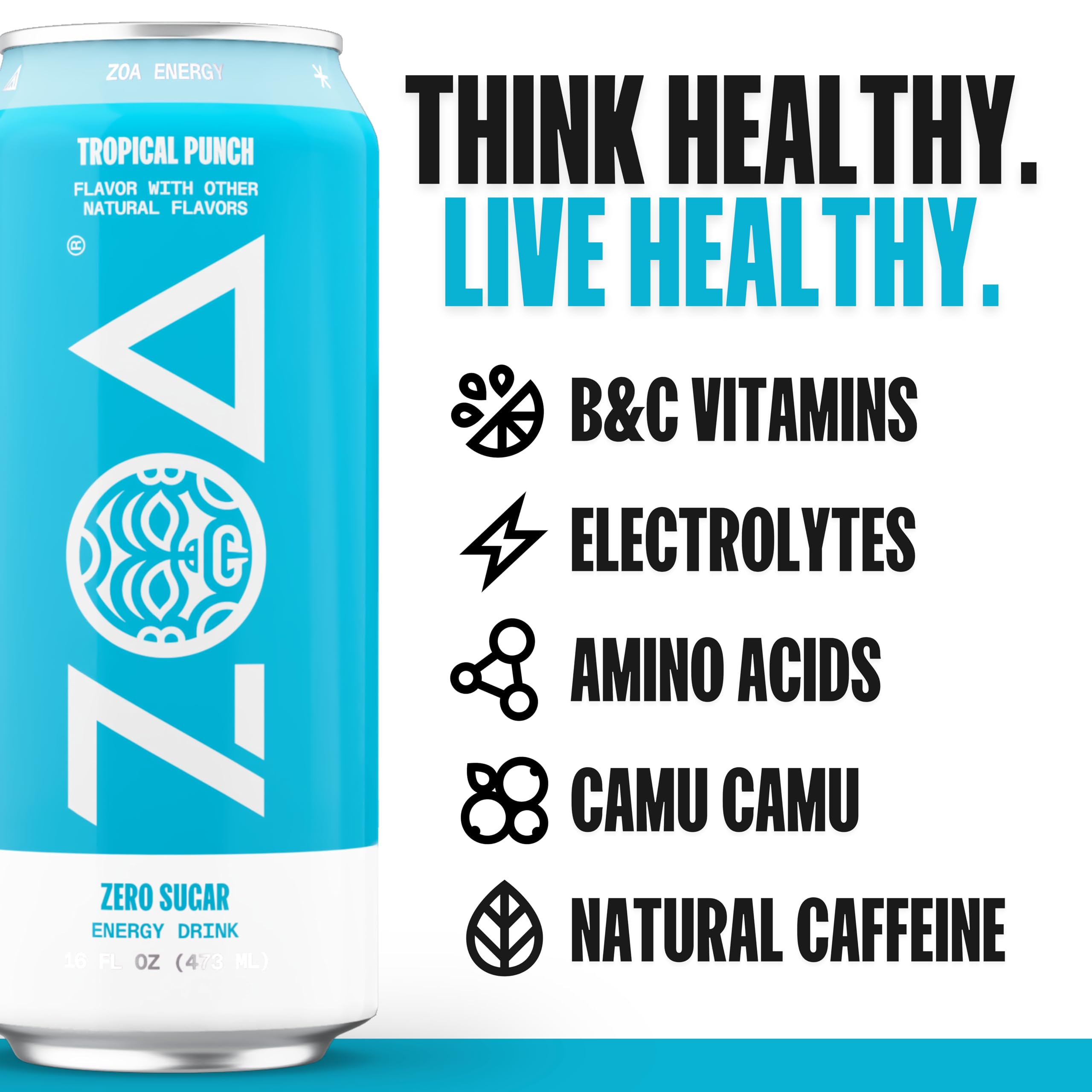 Snapklik.com : ZOA Zero Sugar Energy Drinks, Tropical Punch - Clean ...