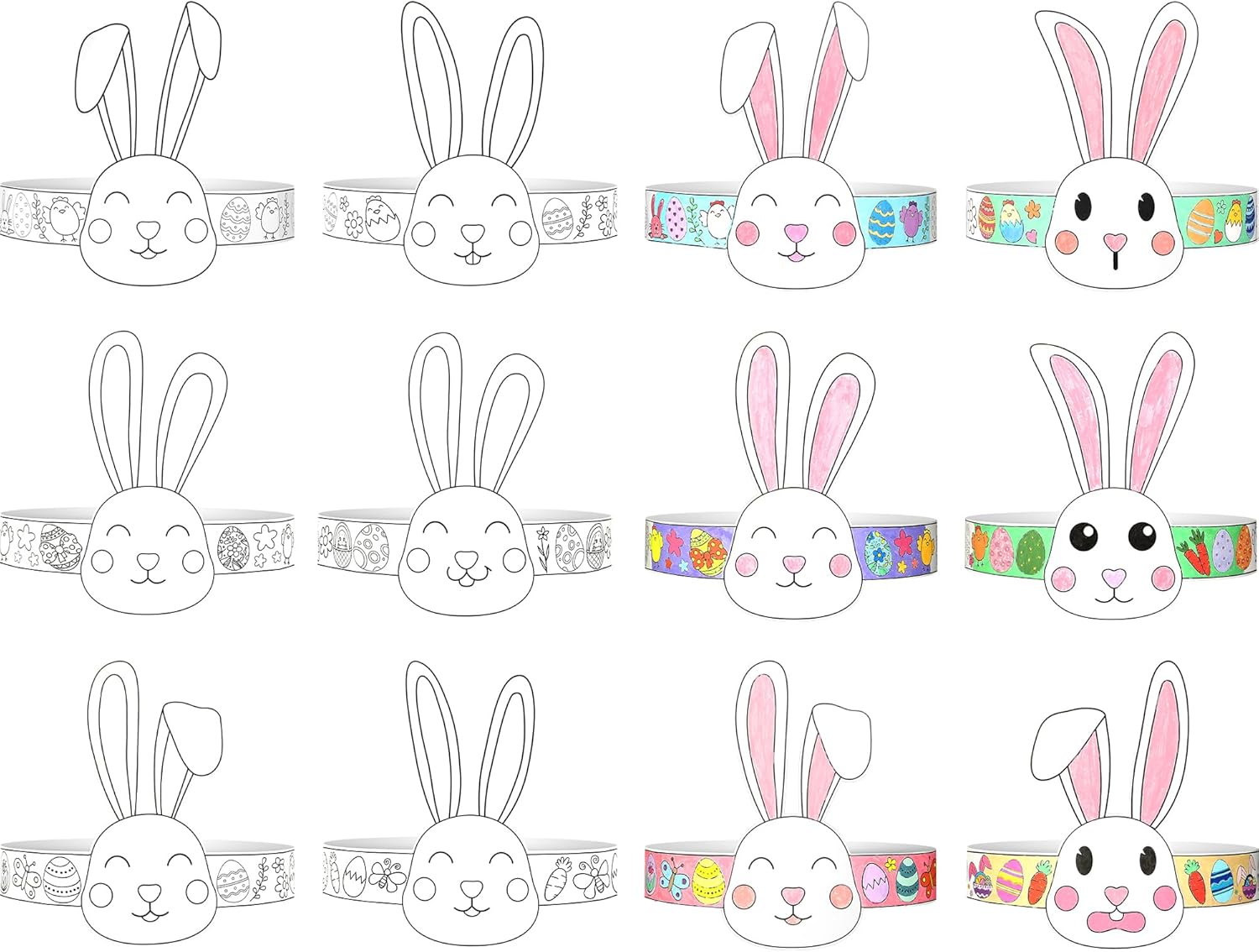 Amazon.com: Easter Craft Kits Easter Bunny Paper Headband 12 Pcs Eggs ...