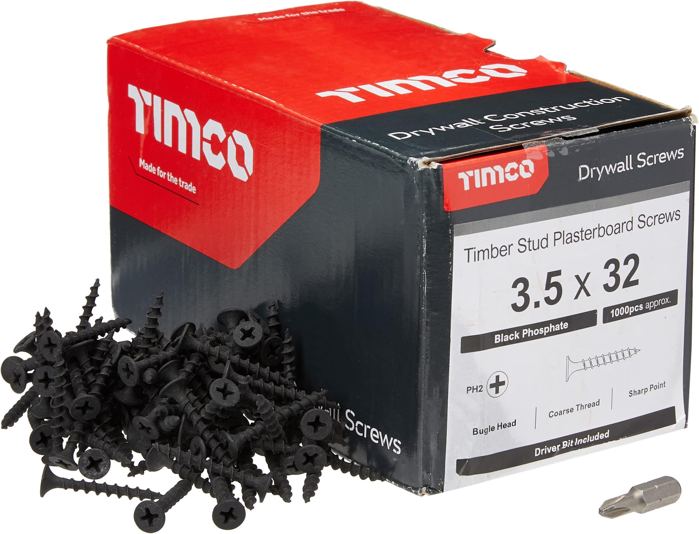 TIMCO PH2 Philips Drywall Screws - 3.5 x 38 - Black - Box of 1000 ...