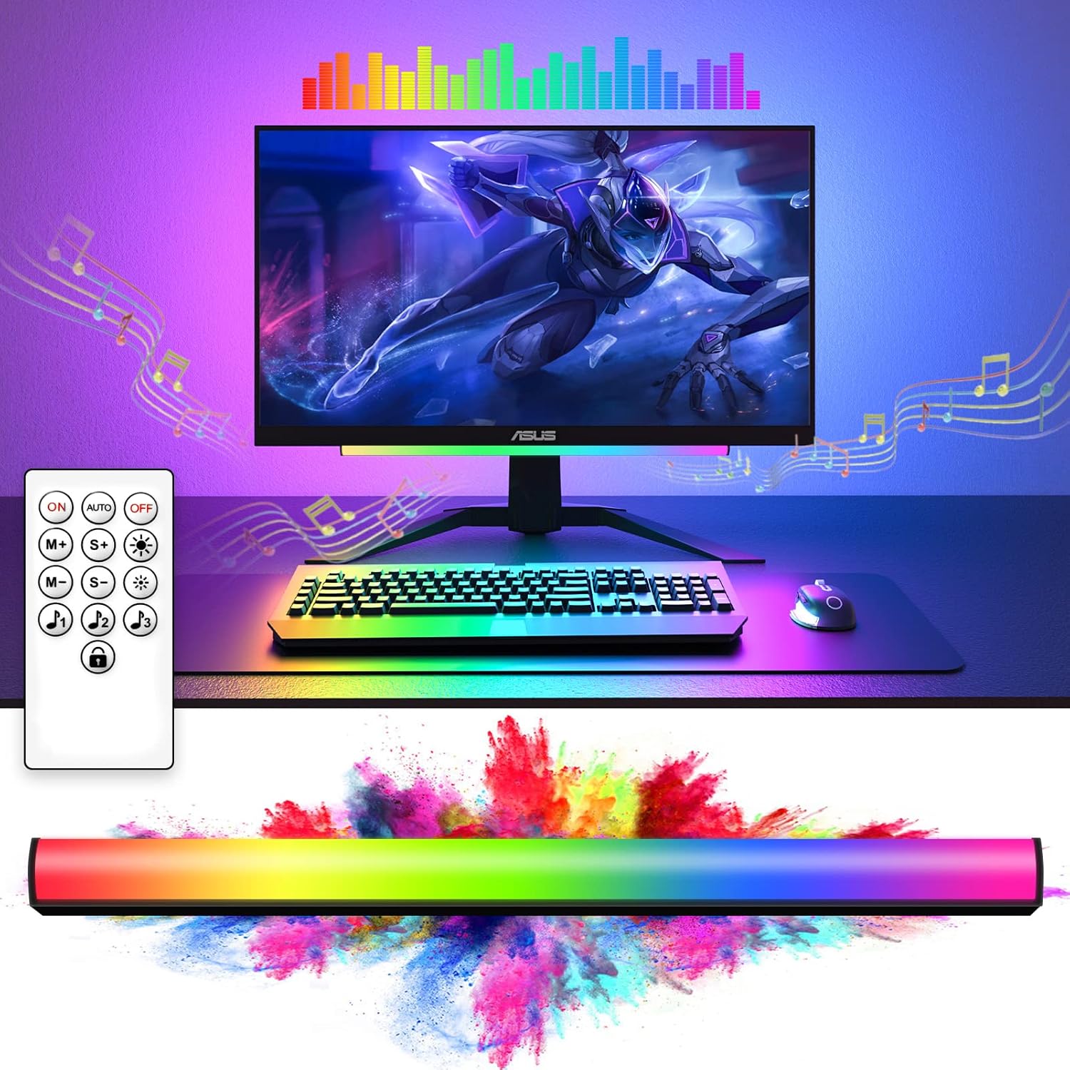 ABCidy Under Monitor Light Bar, RGB 3 Music Sync Modes Screenbar Light ...