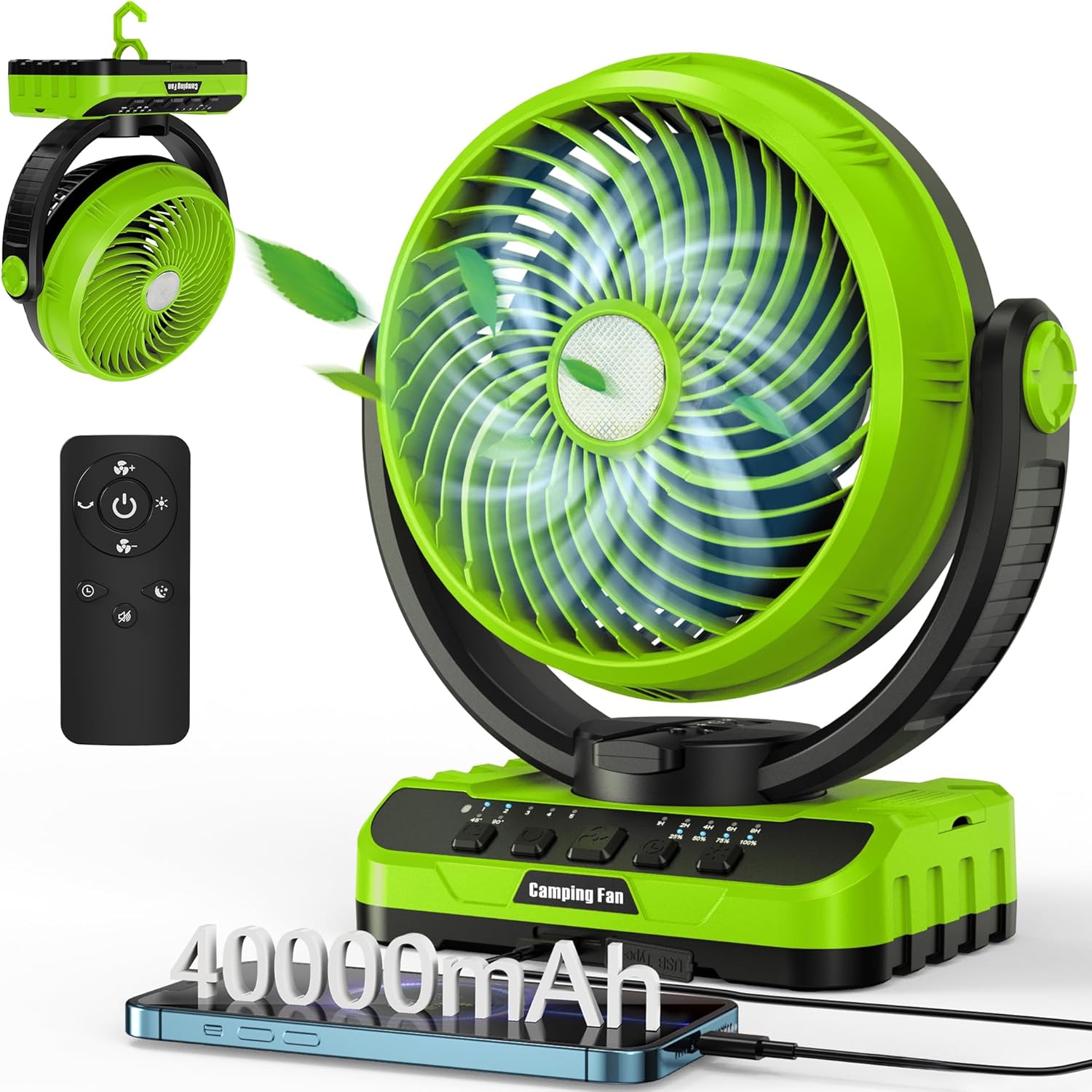 Amazon.com: 40000mAh Battery Operated Fan with Light, Rechargeable Fan ...