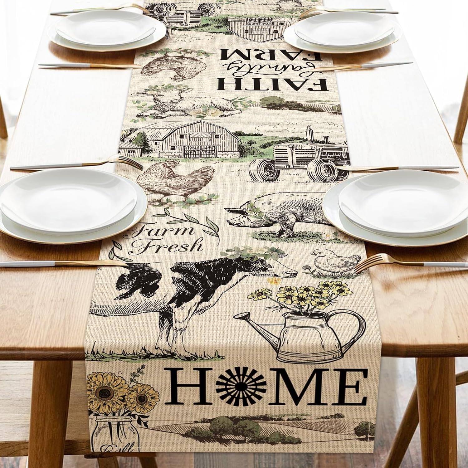 Amazon.com: Uruney Family Farm Fresh Animals Table Runner, Farmhouse ...