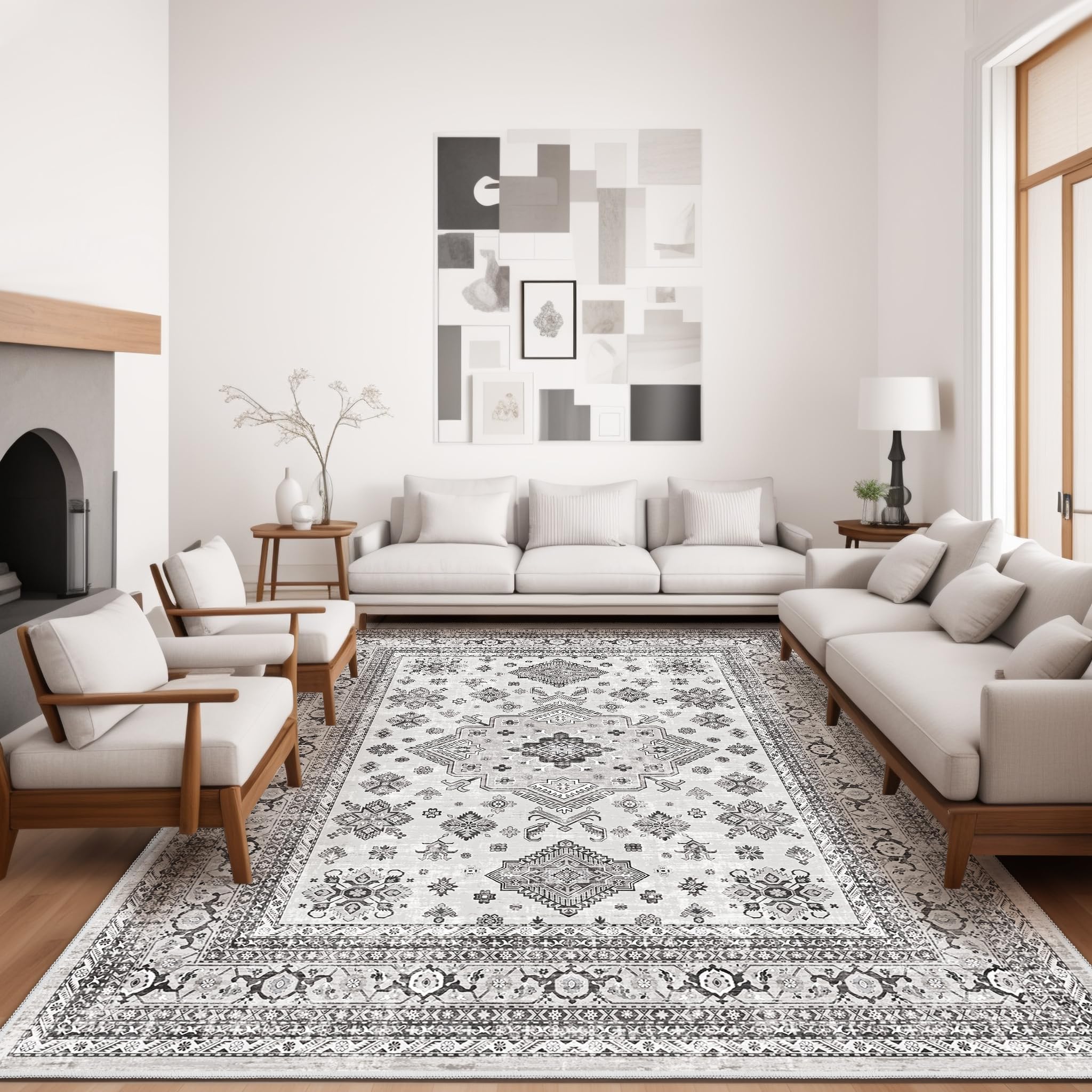 Vintage Living Room Area Rug 8x10 - Large Soft Washable Oriental ...