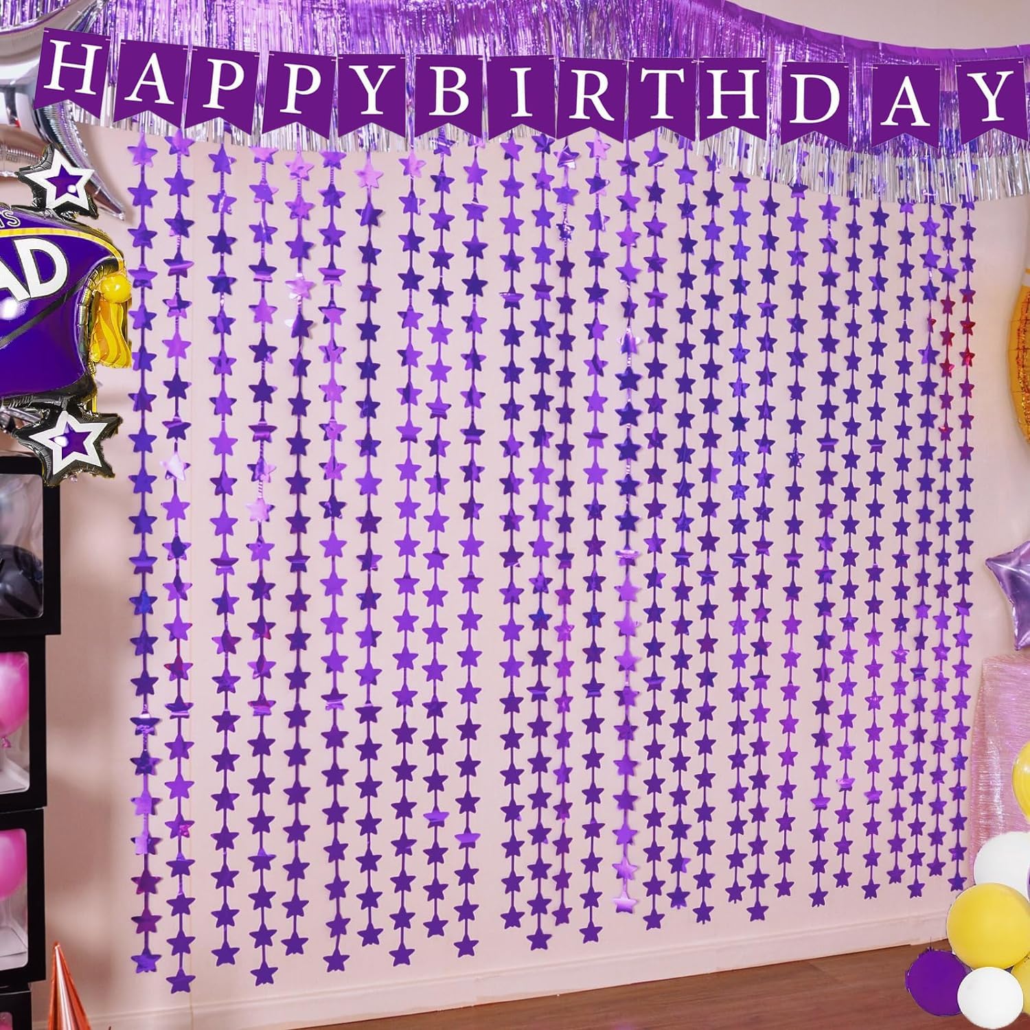 Amazon.com : MECOLO 3Pack Purple Glitter Stars Birthday Decorations 3 ...