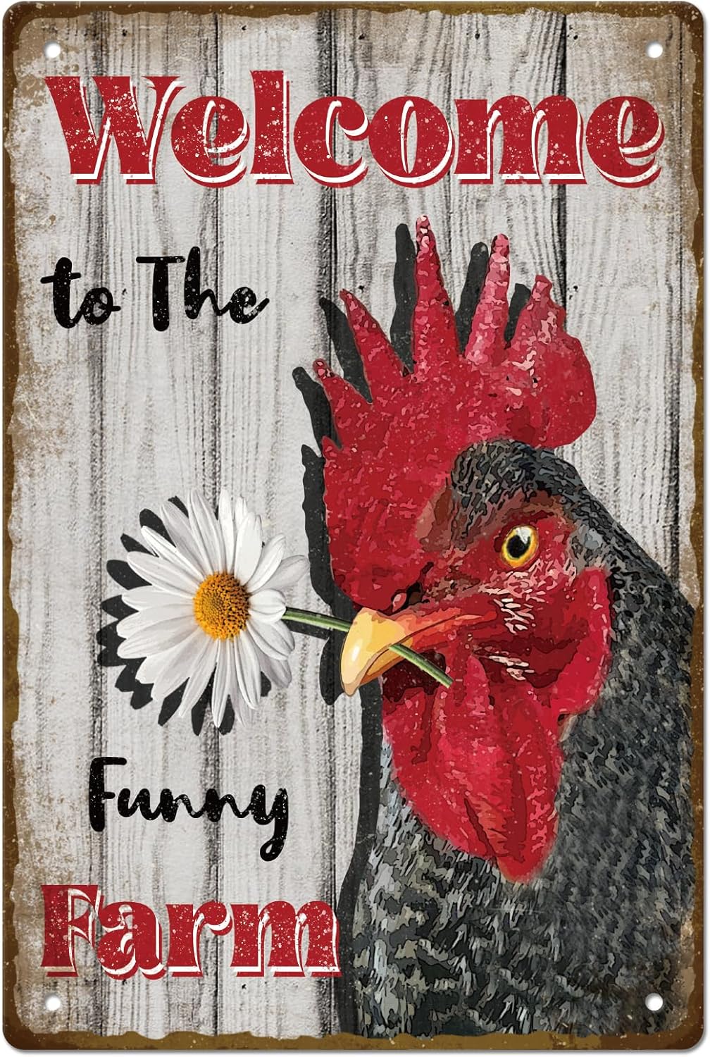 GLOBLELAND Chicken Vintage Tin Sign Welcome To The Funny Farm Metal ...