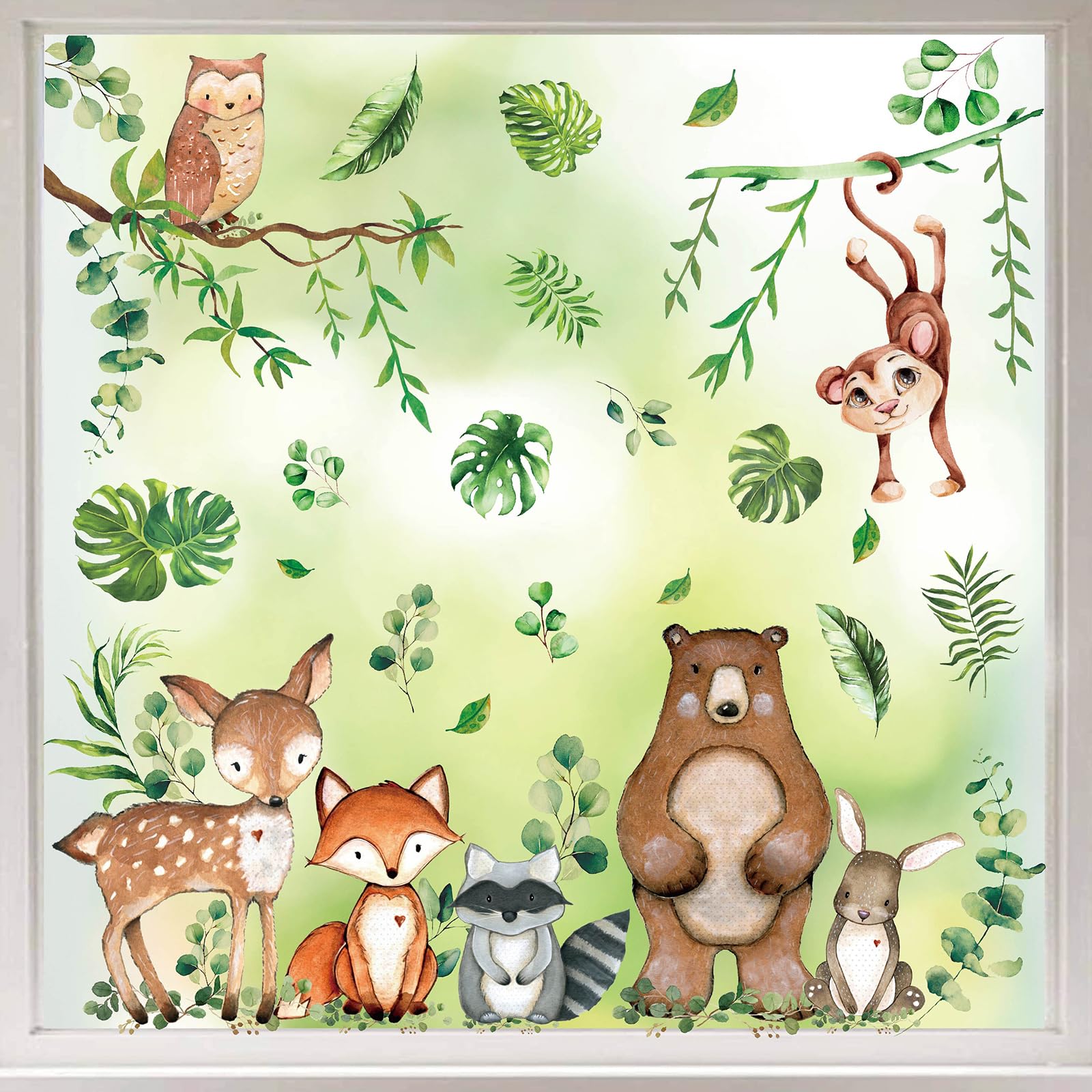 Amazon.com: Whaline 6 Sheets Woodland Animals Window Cling Watercolor ...