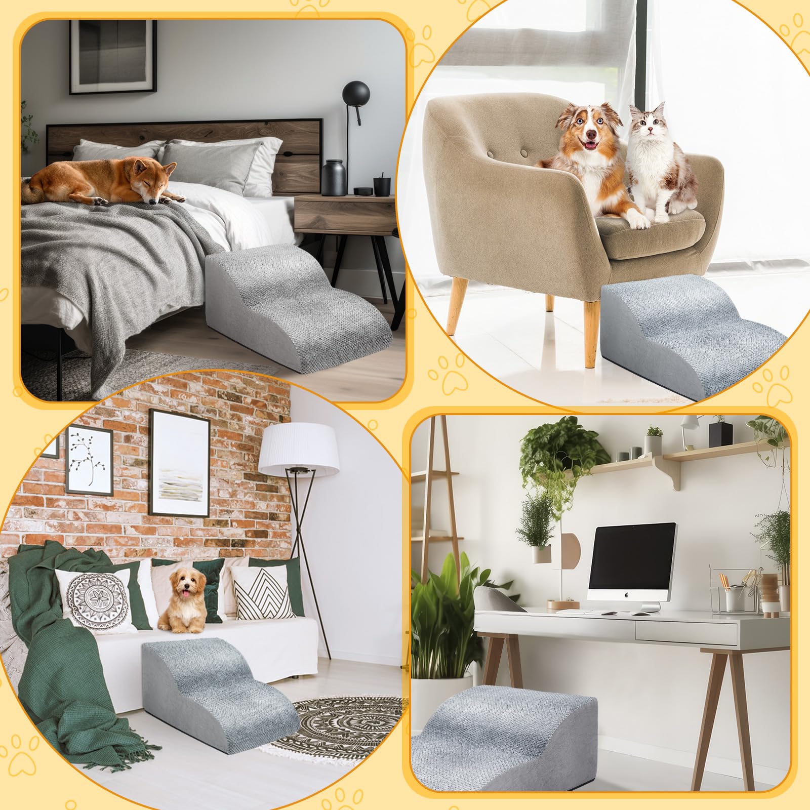 Geetery 2 Pieces High Density Foam Dog Ramp 2 Step Dog Stairs for Small ...