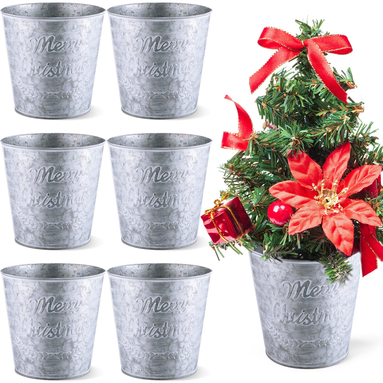 Amazon.com : Zhehao 6 Pcs Christmas Galvanized Bucket 5.9'' Metal ...