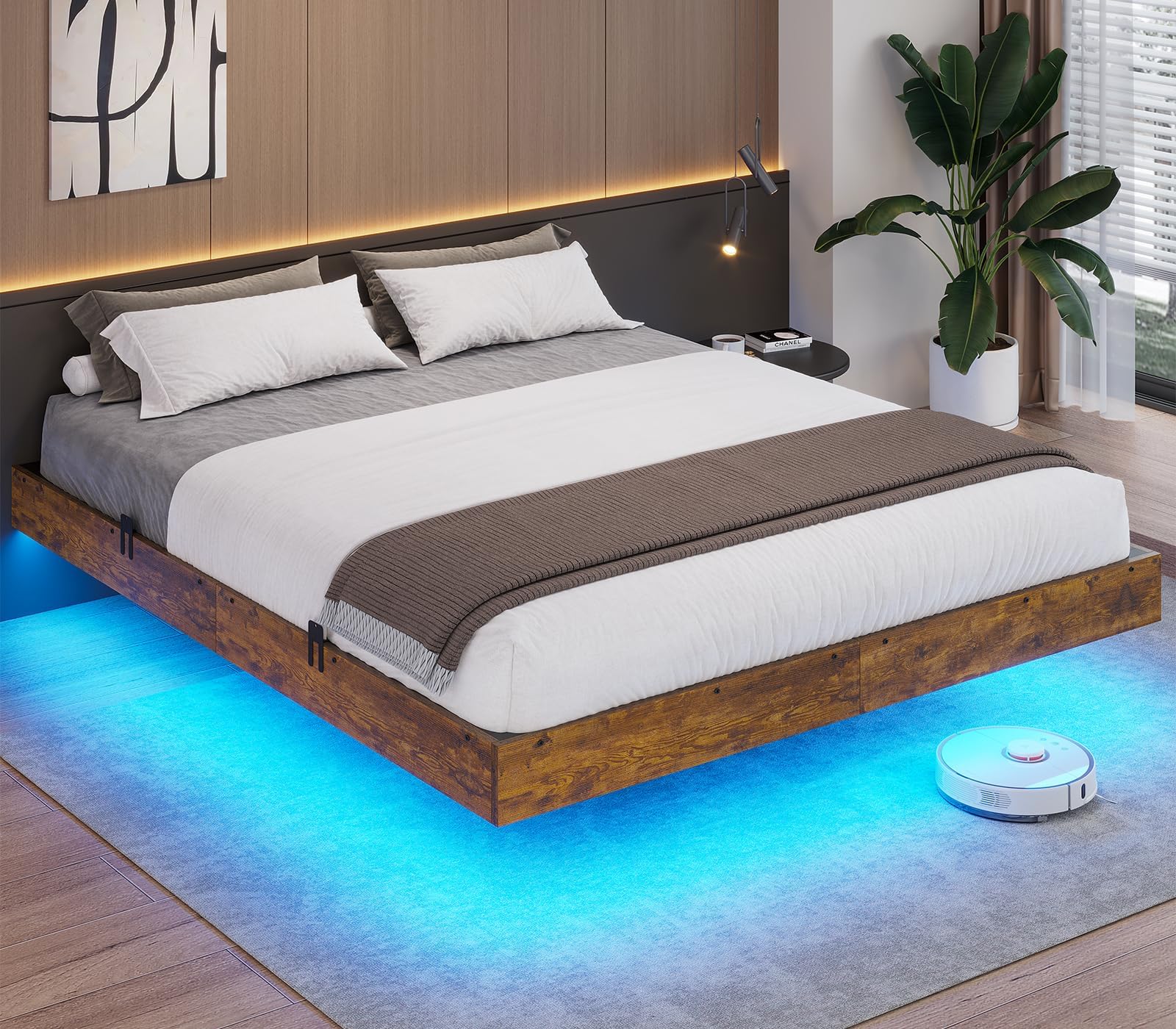 Amazon.com: ADORNEVE Floating Bed Frame Full Size with RGB LED Lights ...