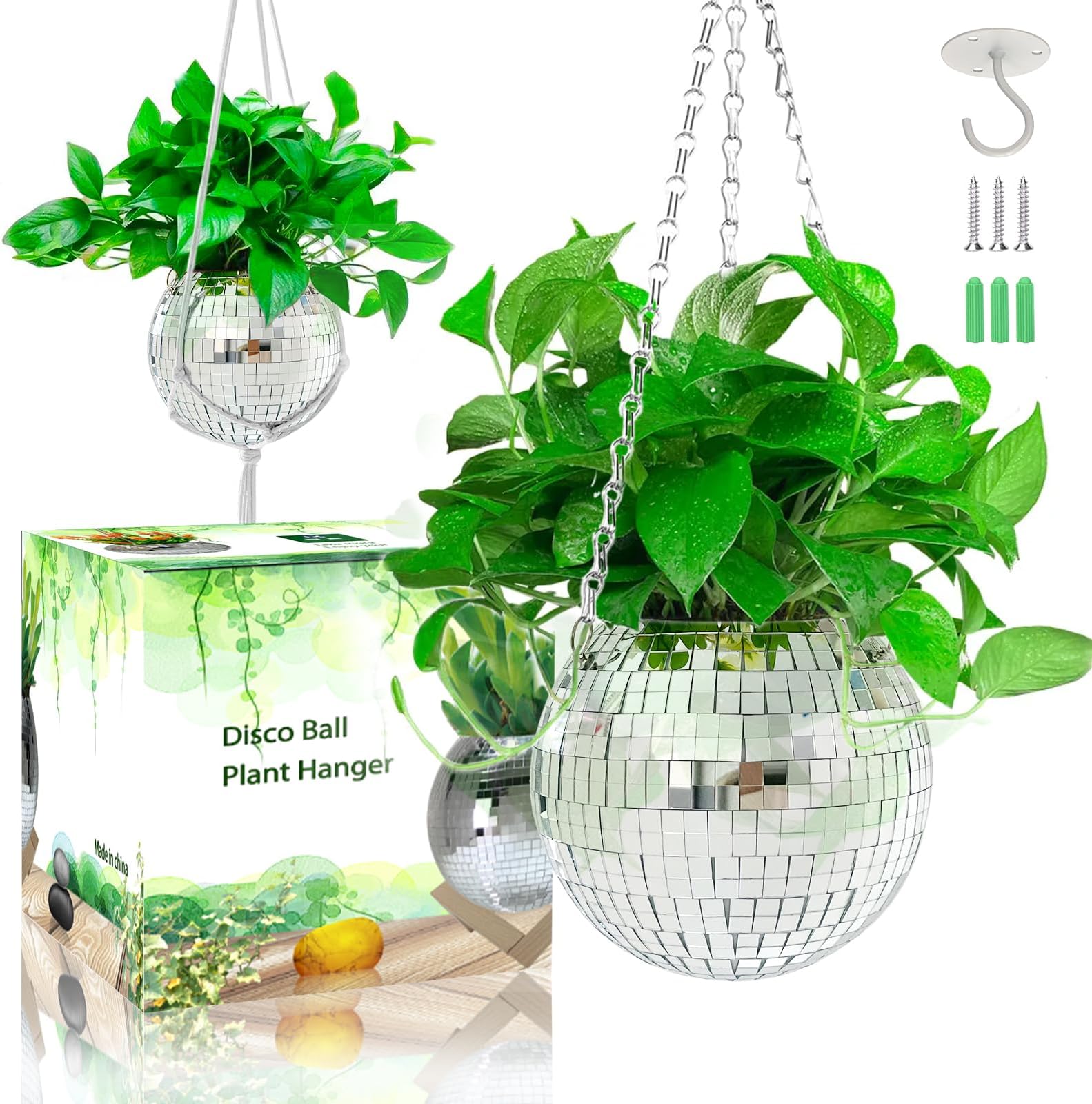 Amazon.com : 8 inch Disco Ball Planter - Mirror Ball Disco Decor ...