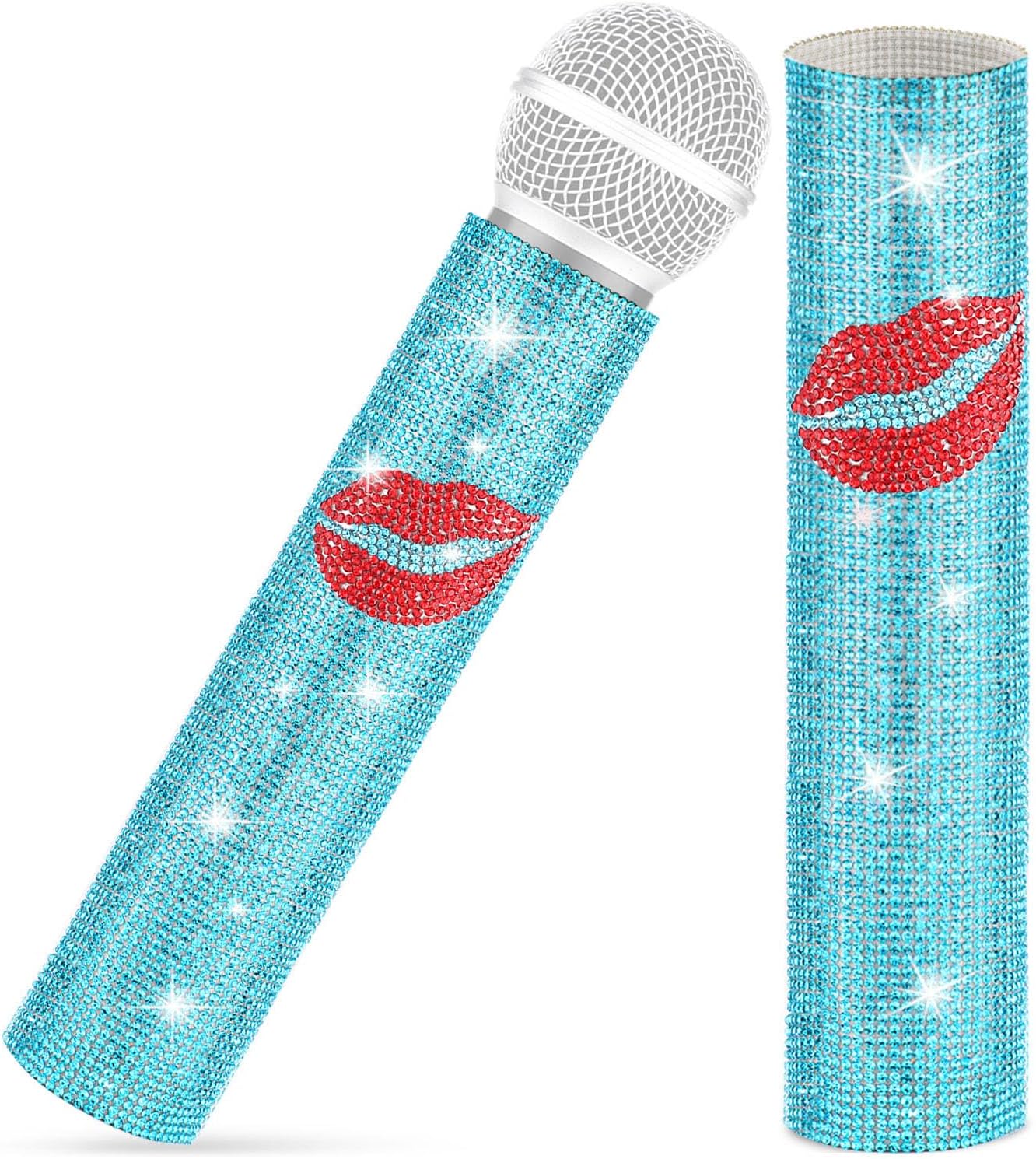 Amazon.com: Facmogu Lake Blue Rhinestones Red Lips Microphone Decor ...
