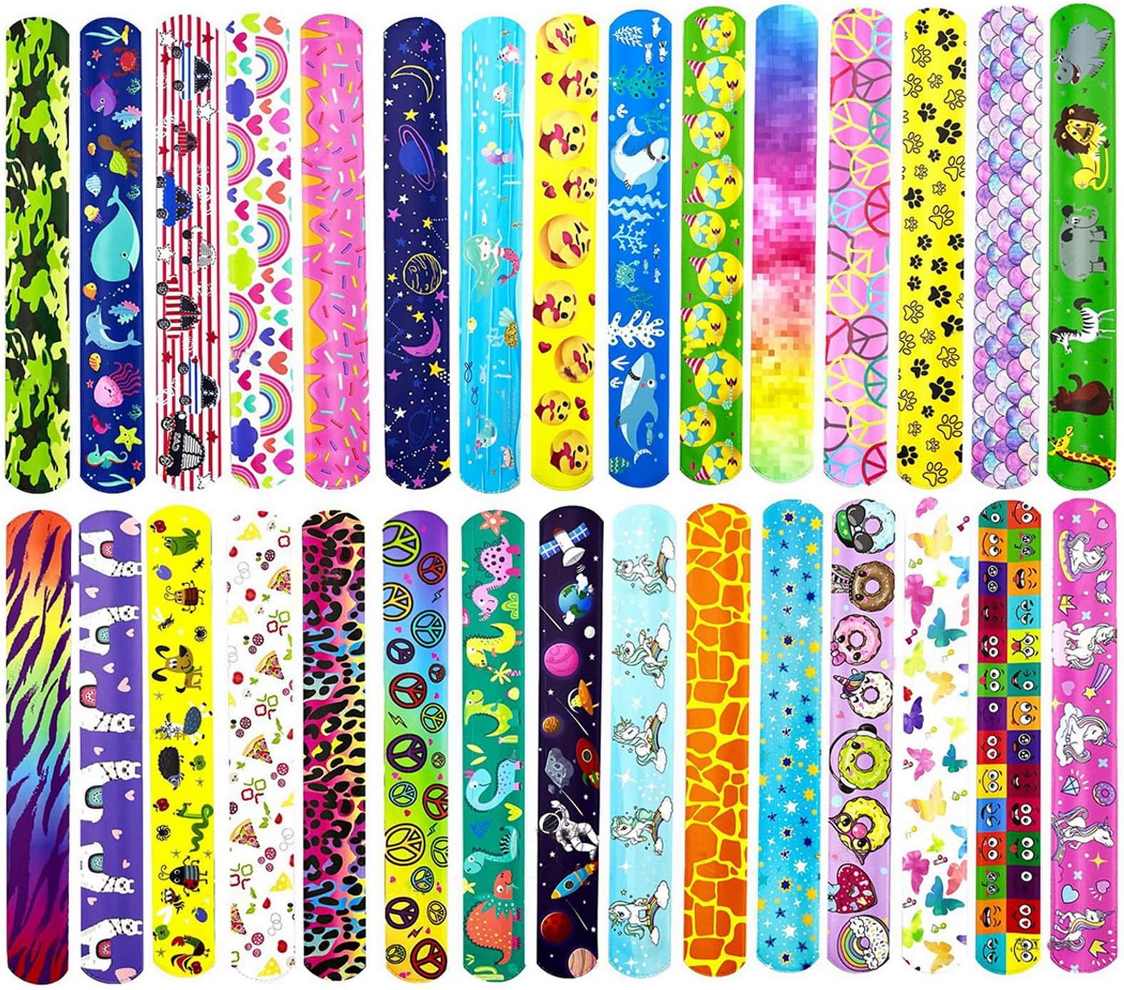 VANANA 30 PCs Slap Bracelets Slap Wrist Bands with 30 Designs Pattern ...