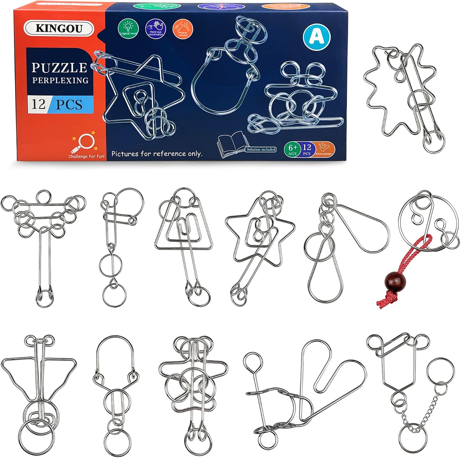 Amazon.com: KINGOU Metal Wire Brain Teaser Puzzles, 12 Pcs Interlocking ...