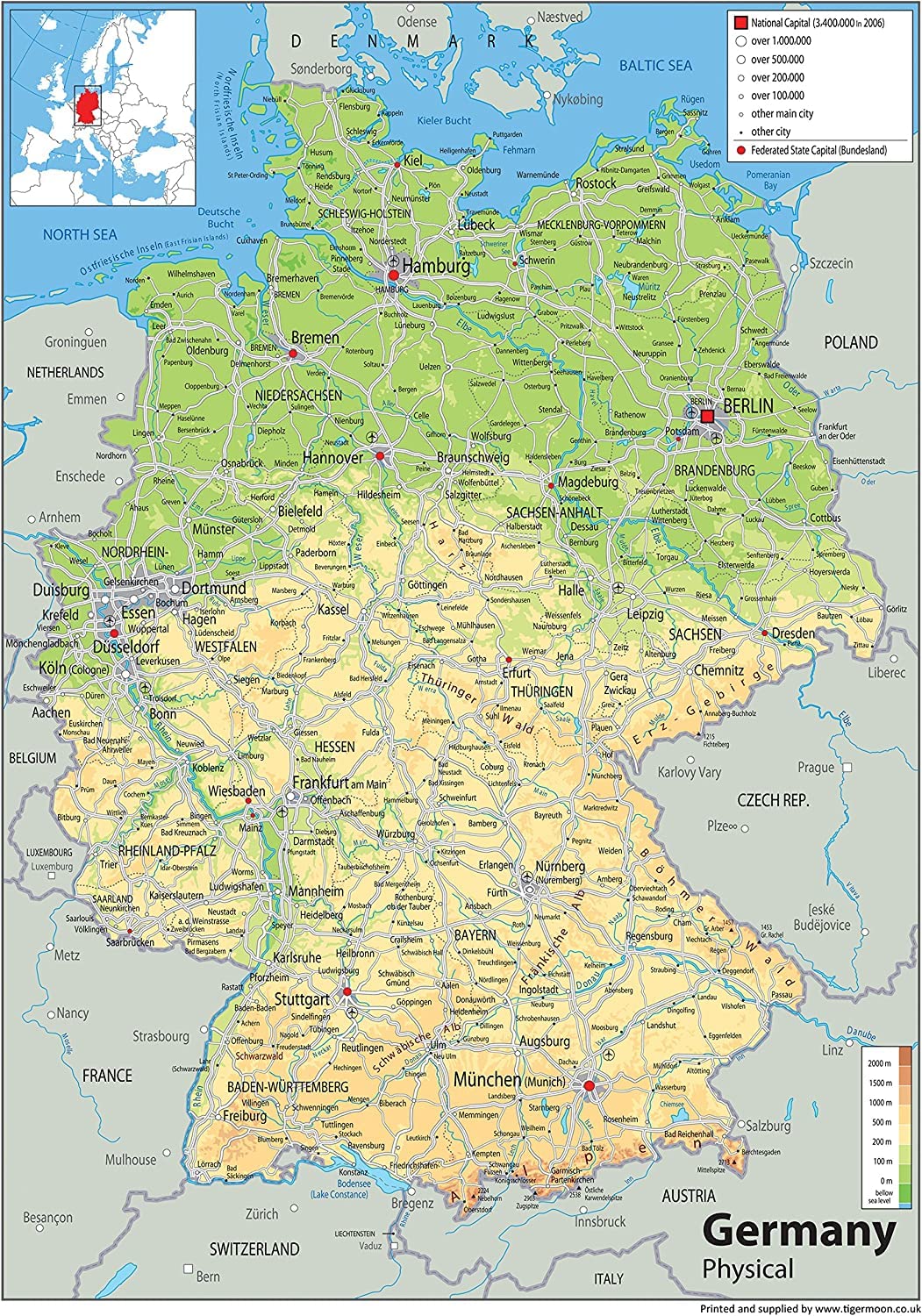 I MAPS Physical Map of Germany - Size A2-59.4 x 42cm - Paper Laminated ...