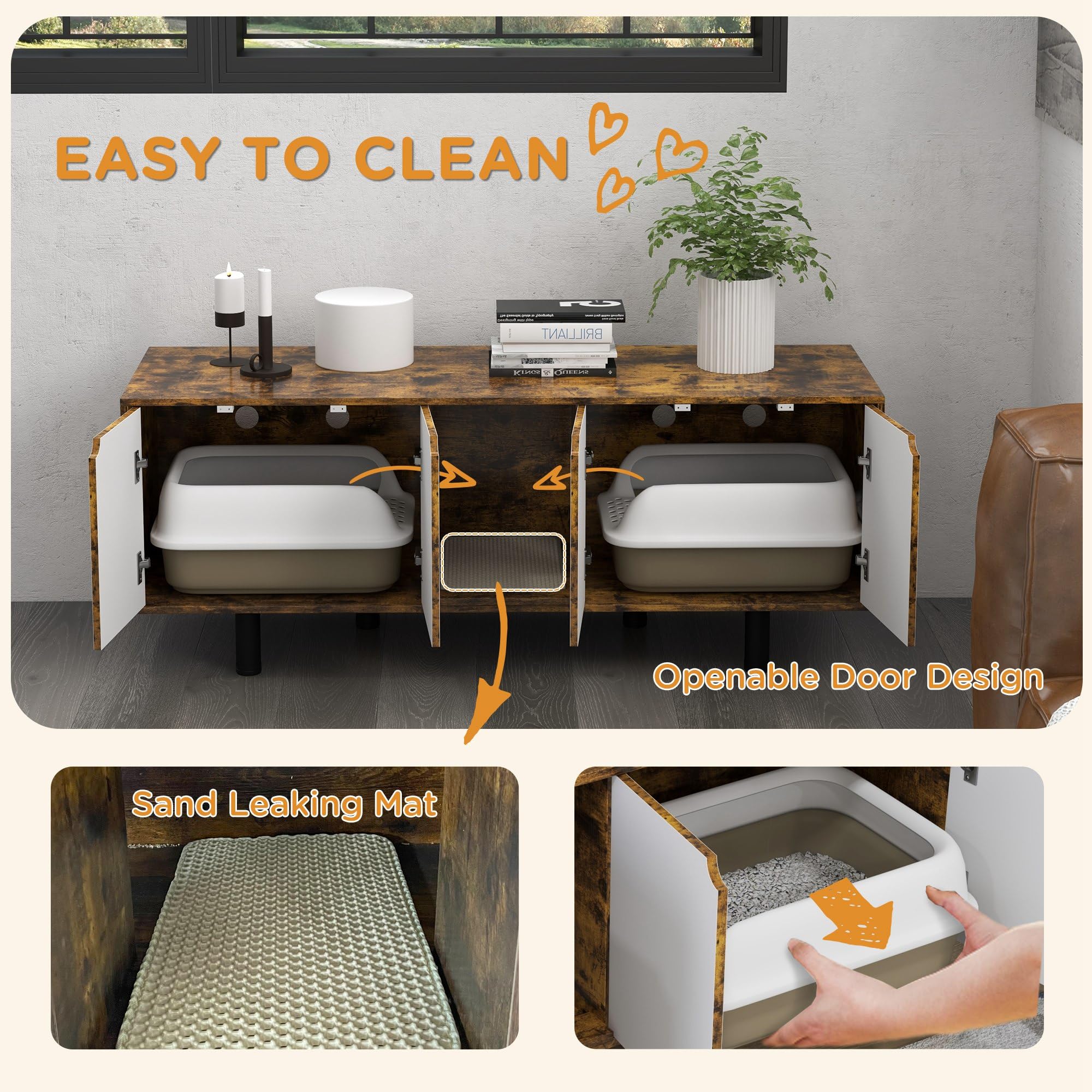 Litter Box Furniture PawHut 2 In 1 Hidden Litter Box With Floor To ...