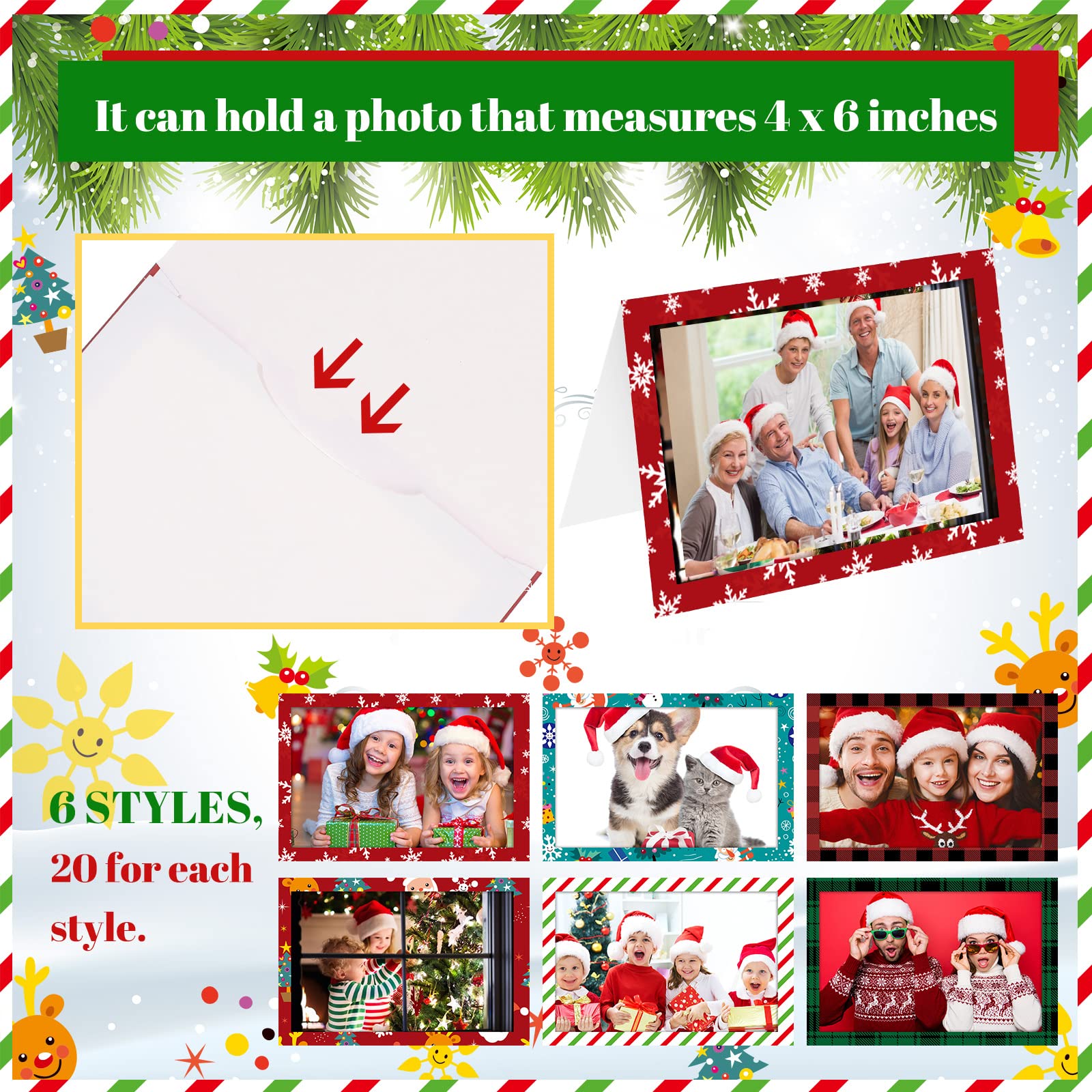 120 Set Christmas Photo Frame Greeting Cards with Photo Insert Bulk ...